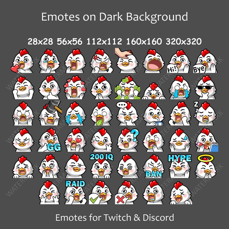 Chicken Emotes X 46 for Twitch & Discord Emote | Chicken Twitch Emote ...