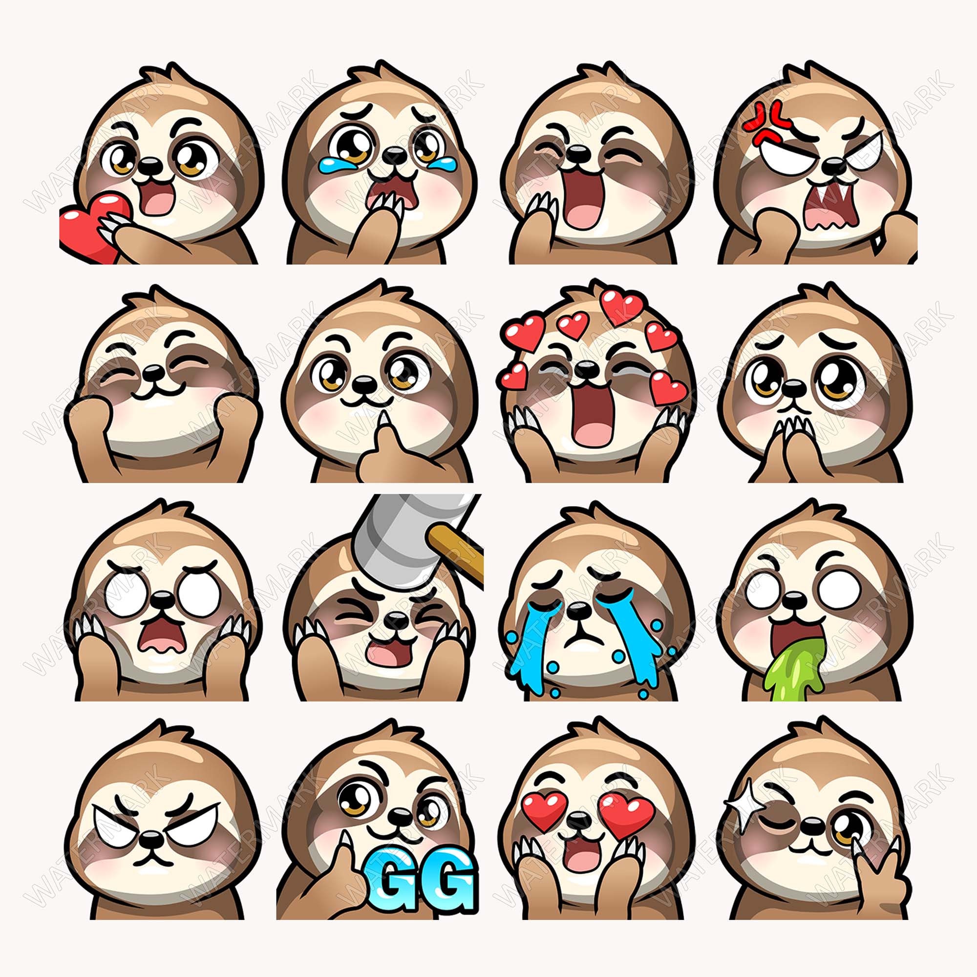 Sloth Emotes X 46 for Twitch & Discord Emote | Sloth Twitch Emote Pack ...
