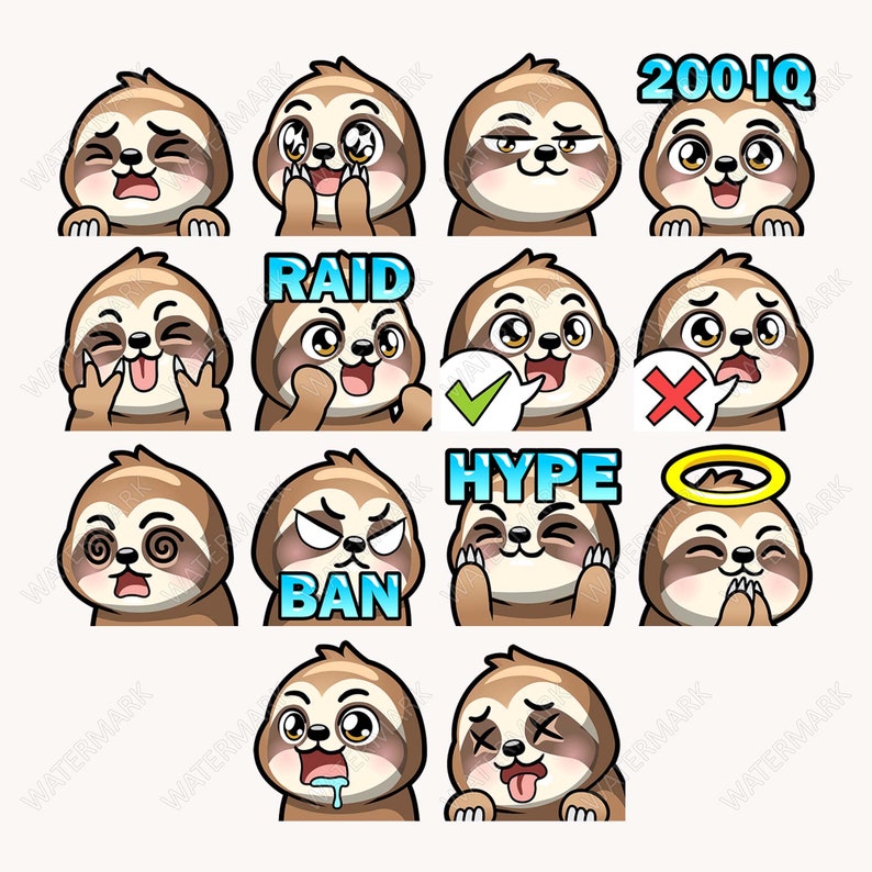 Sloth Emotes X 46 for Twitch & Discord Emote | Sloth Twitch Emote Pack ...
