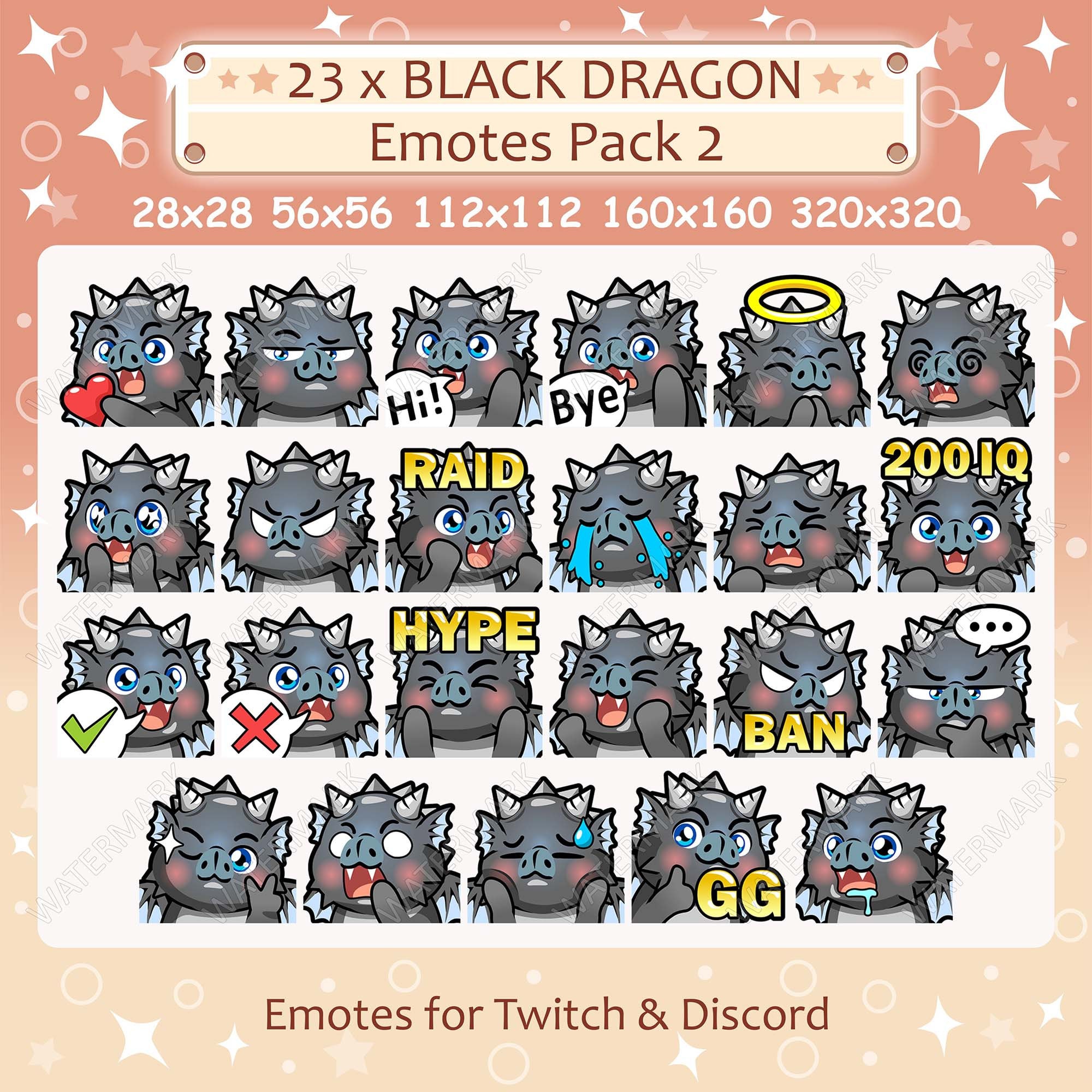 Black Dragon Emotes X 23 Pack 2 for Twitch & Discord Emote | Black ...
