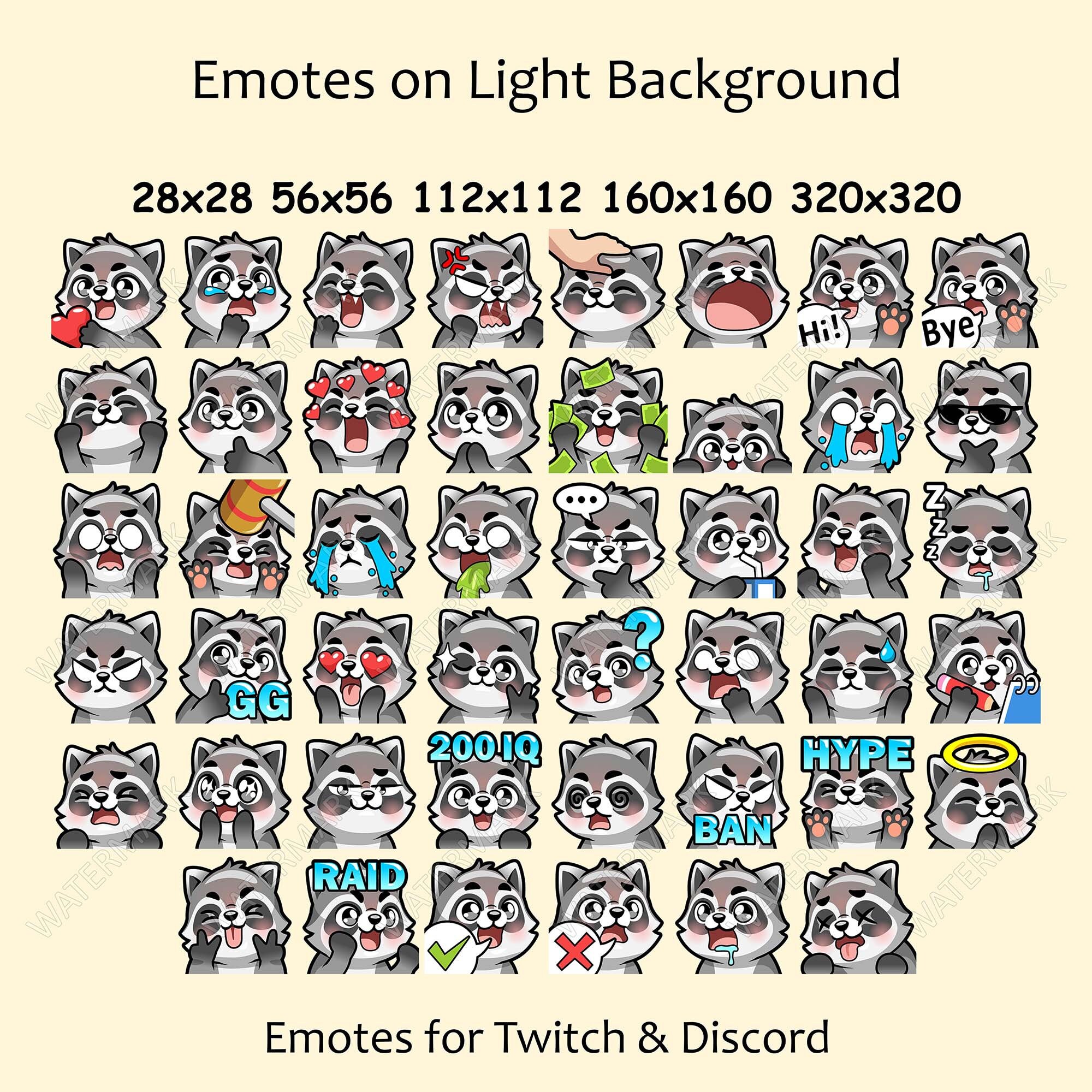 Raccoon Emotes X 46 for Twitch & Discord Emote | Racoon Twitch Emote ...
