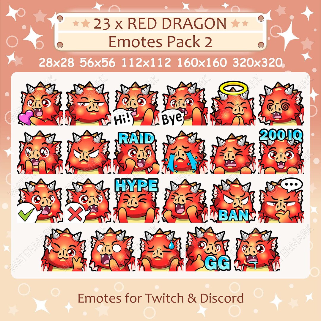 Red Dragon Emotes X 23 Pack 2 for Twitch & Discord Emote | Red Dragon ...