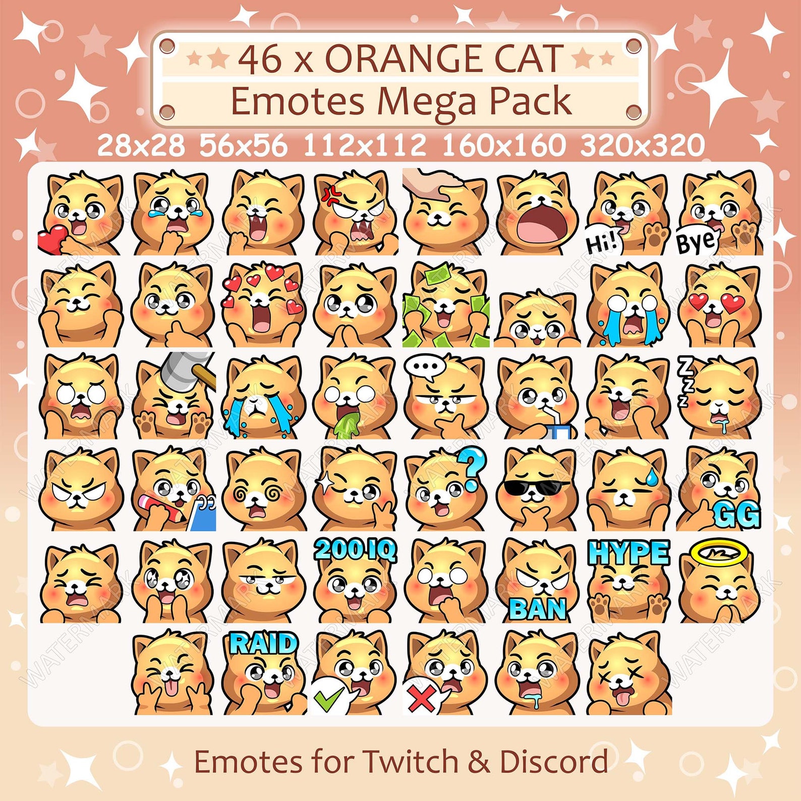 Orange Cat Emotes X 46 for Twitch & Discord Emote | Ginger Cat Twitch ...