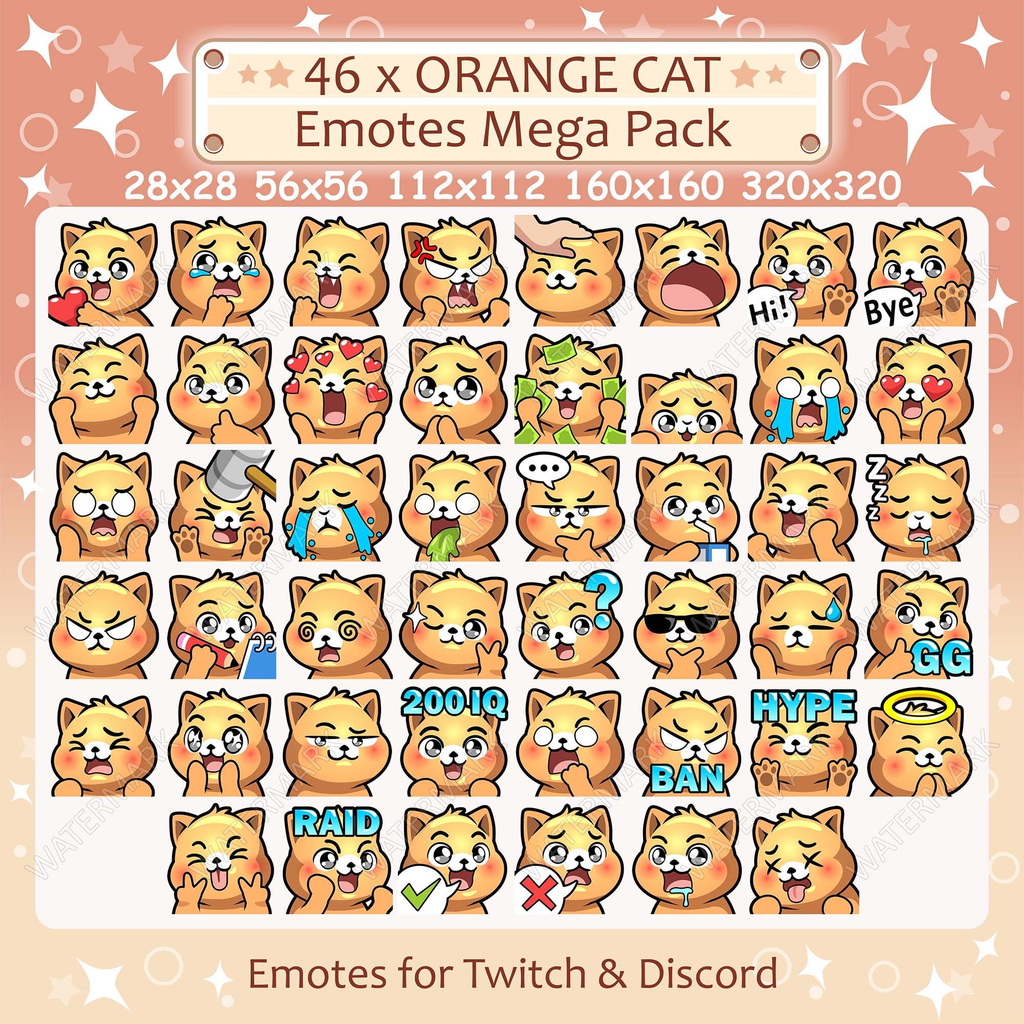 Orange Cat Emotes X 46 for Twitch & Discord Emote | Ginger Cat Twitch ...