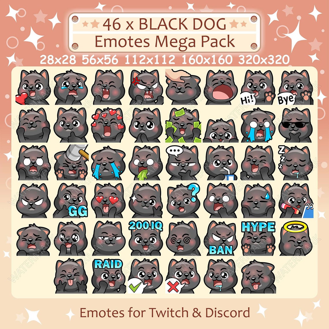 Black Dog Emotes X 46 for Twitch & Discord Emote | Black Dog Twitch ...