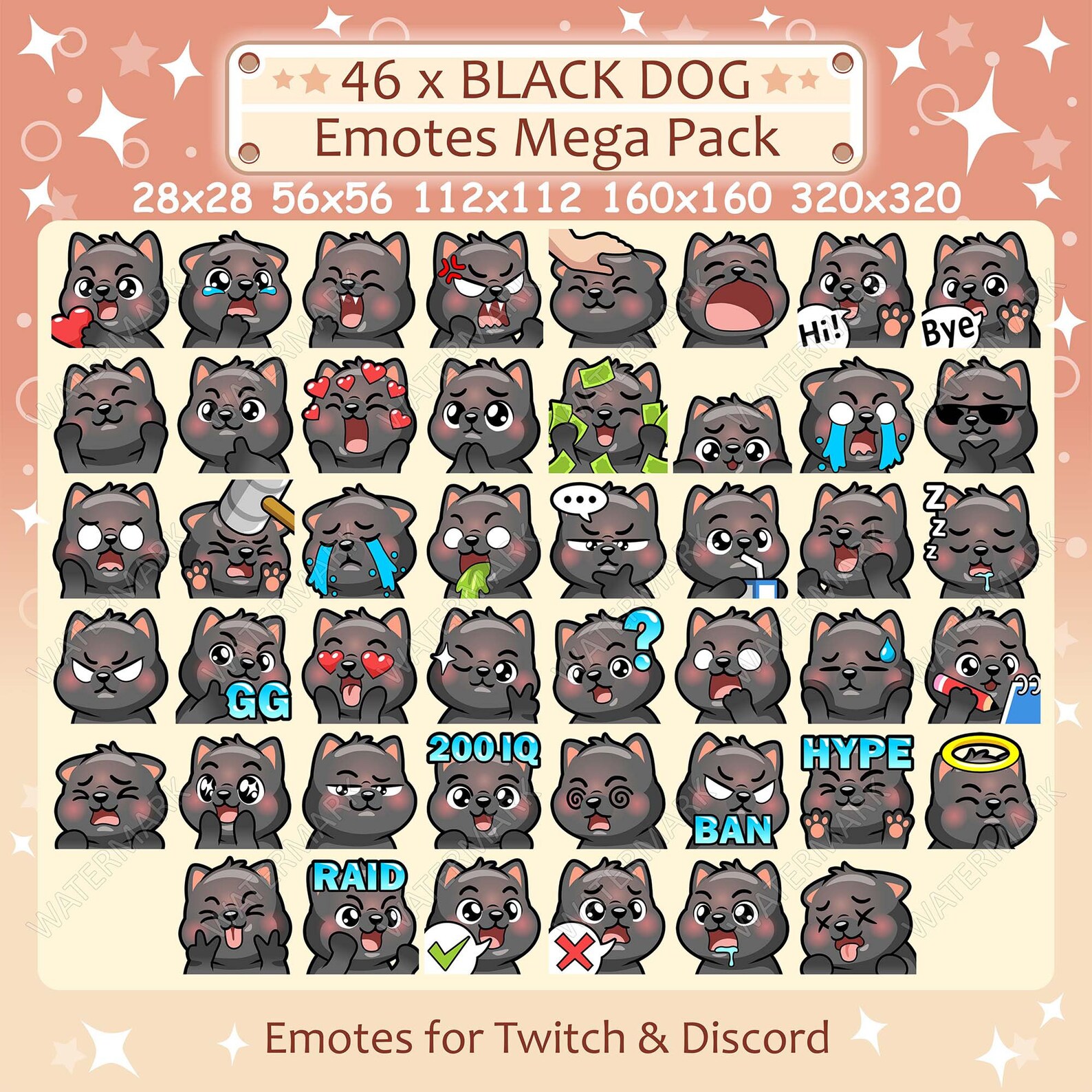 Black Dog Emotes X 46 for Twitch & Discord Emote | Black Dog Twitch ...