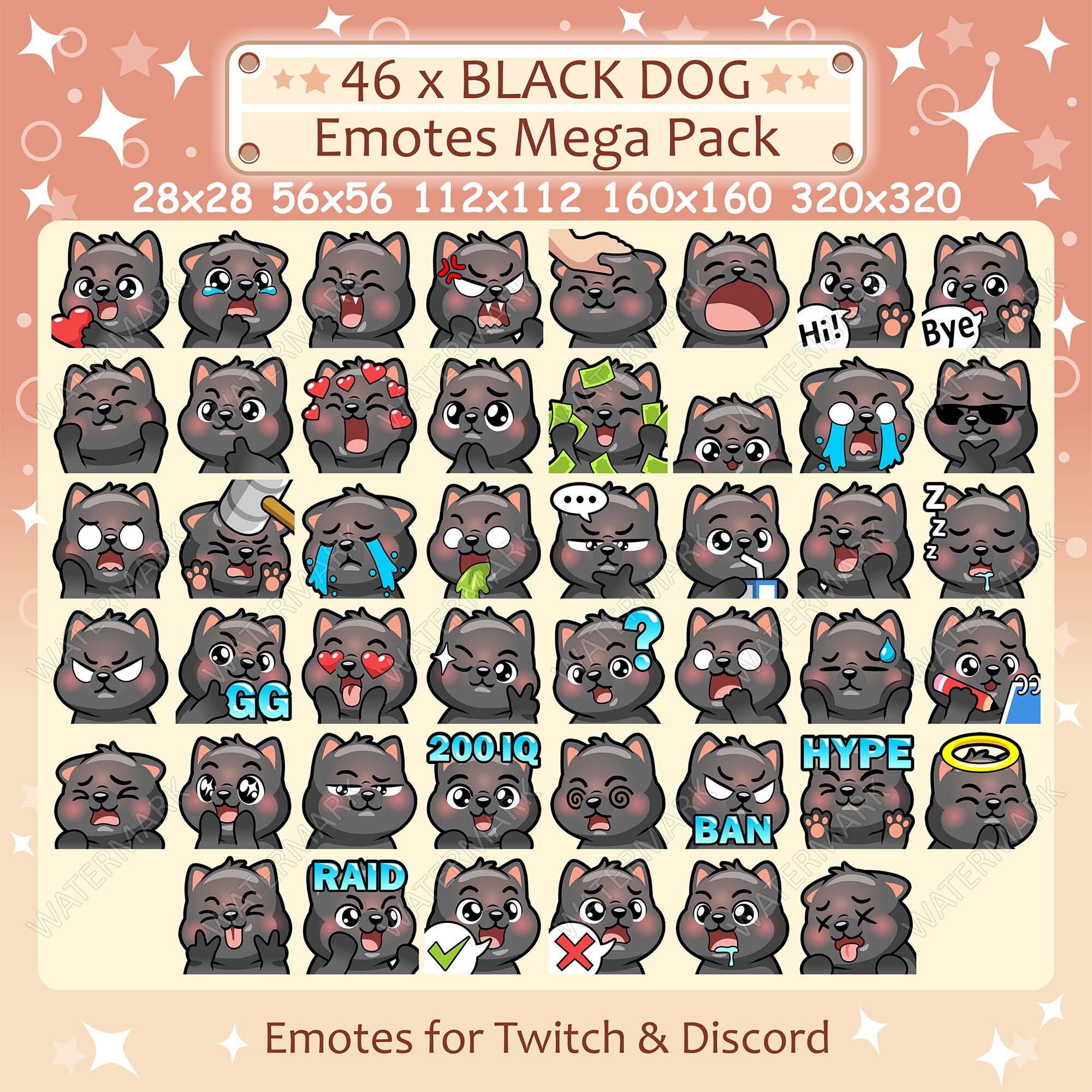 Black Dog Emotes X 46 for Twitch & Discord Emote | Black Dog Twitch ...