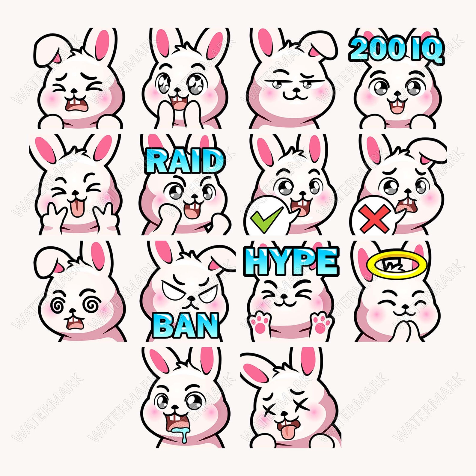 White Bunny Emotes X 46 for Twitch & Discord Emote | White Rabbit ...