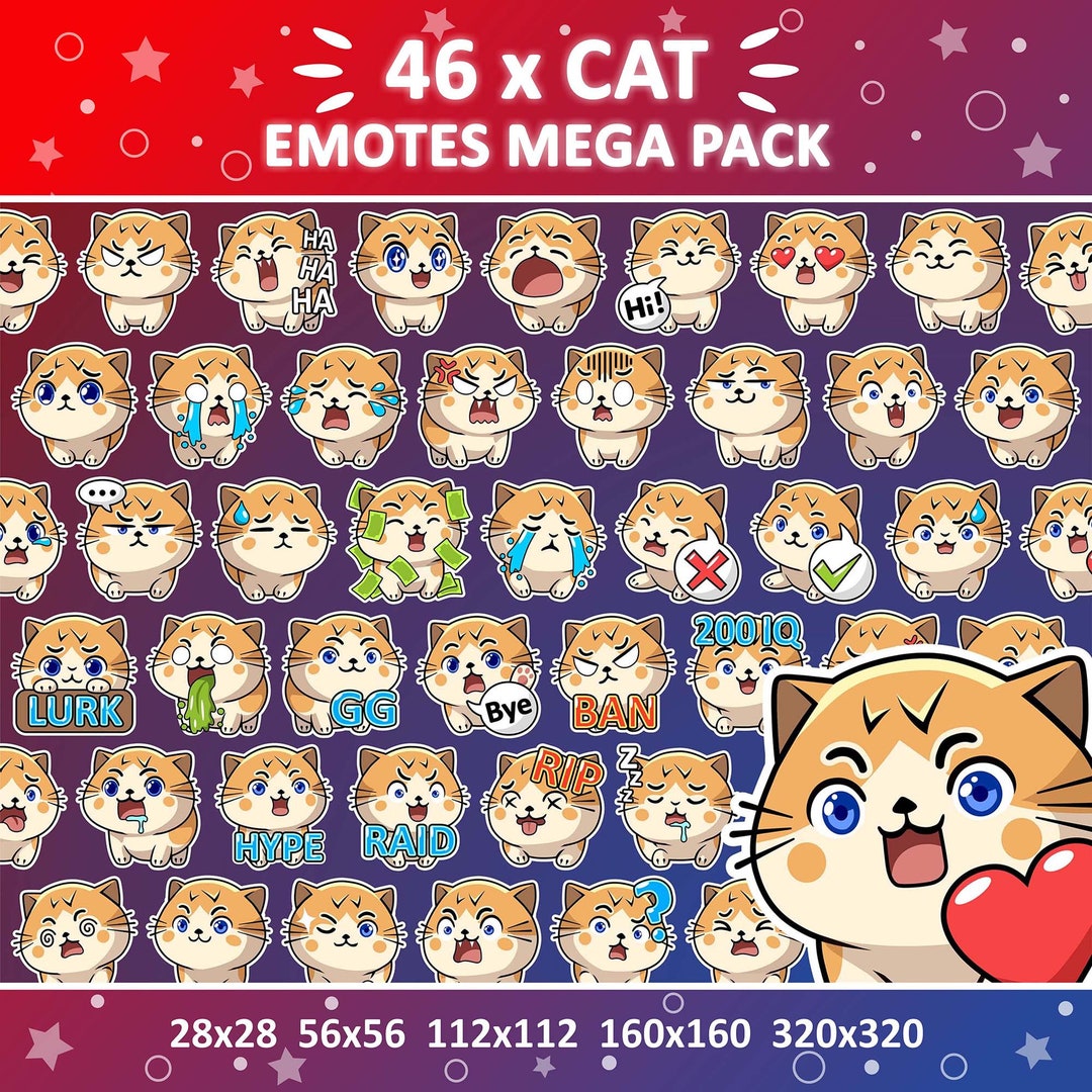 Cat Emotes X 46 for Twitch & Discord Emote / Cute Kawaii Chibi Cat ...