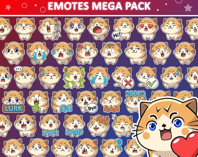 PACK 2 Cat Memes Emote Bundle Funny Cats, Kawaii Cats 28 Cat Emotes for ...