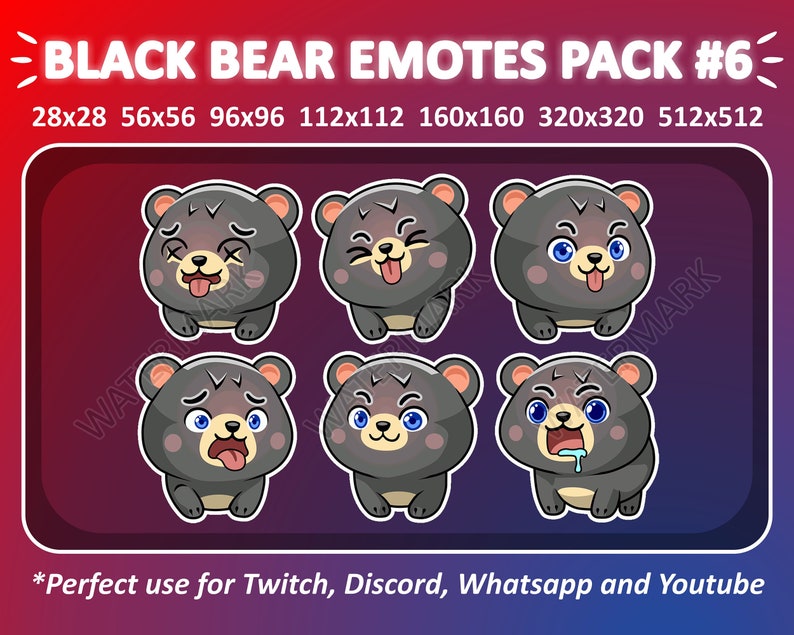 Black Bear Emotes Pack #6 / Emotes for Twitch Emote, Discord Emote, and ...