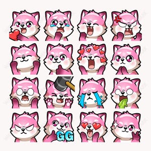 Pink Fox Emotes X 46 for Twitch & Discord Emote | Pink Fox Twitch Emote ...