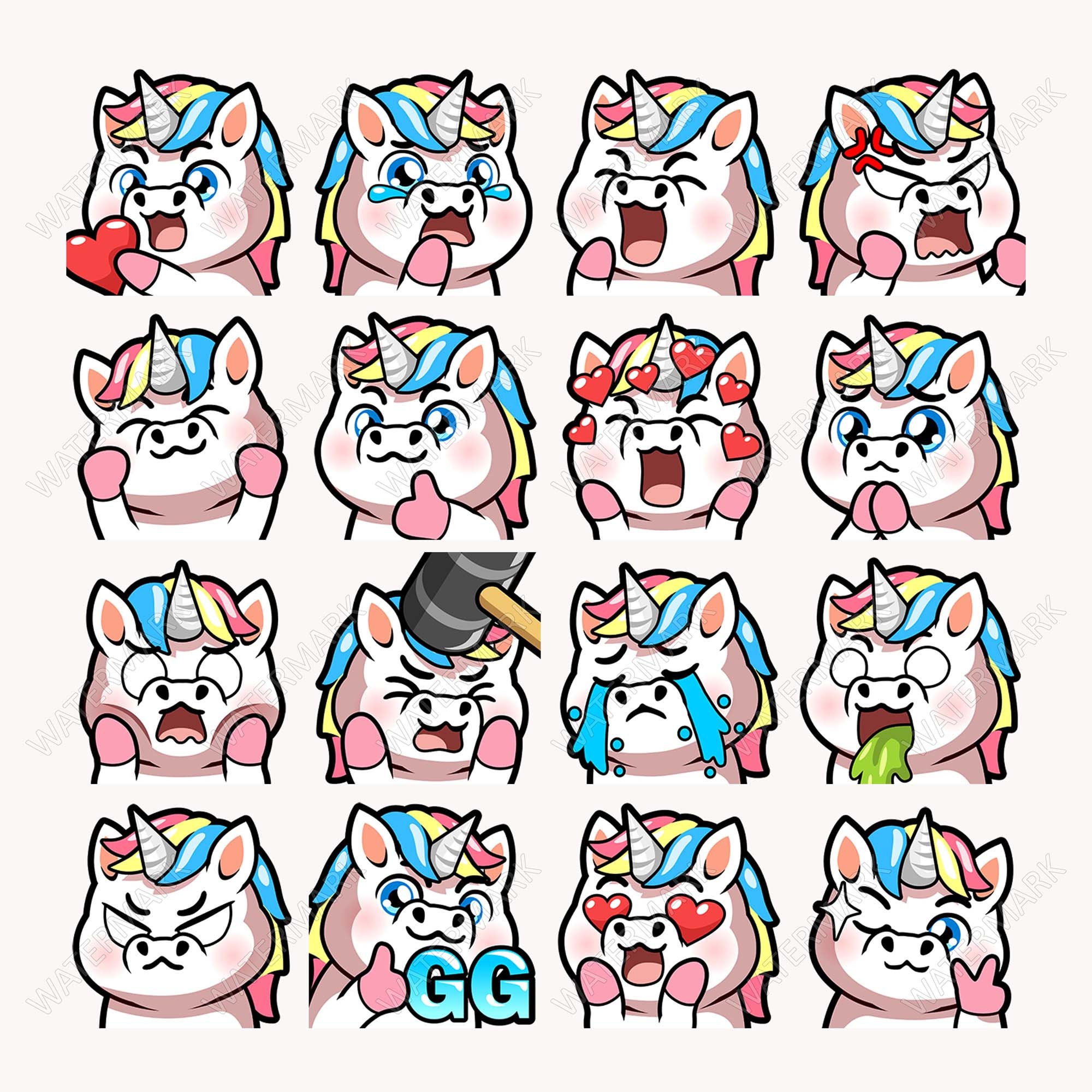 Unicorn Emotes X 46 for Twitch & Discord Emote | Unicorn Twitch Emote ...