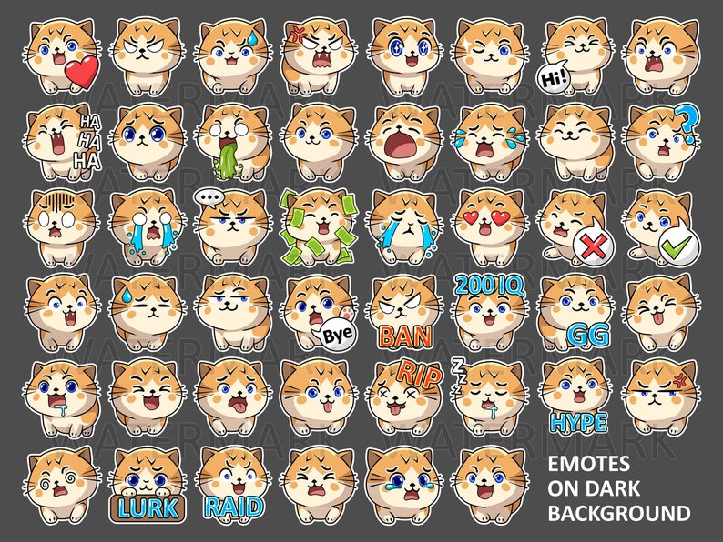 Cat Emotes X 46 for Twitch & Discord Emote / Cute Kawaii Chibi Cat ...