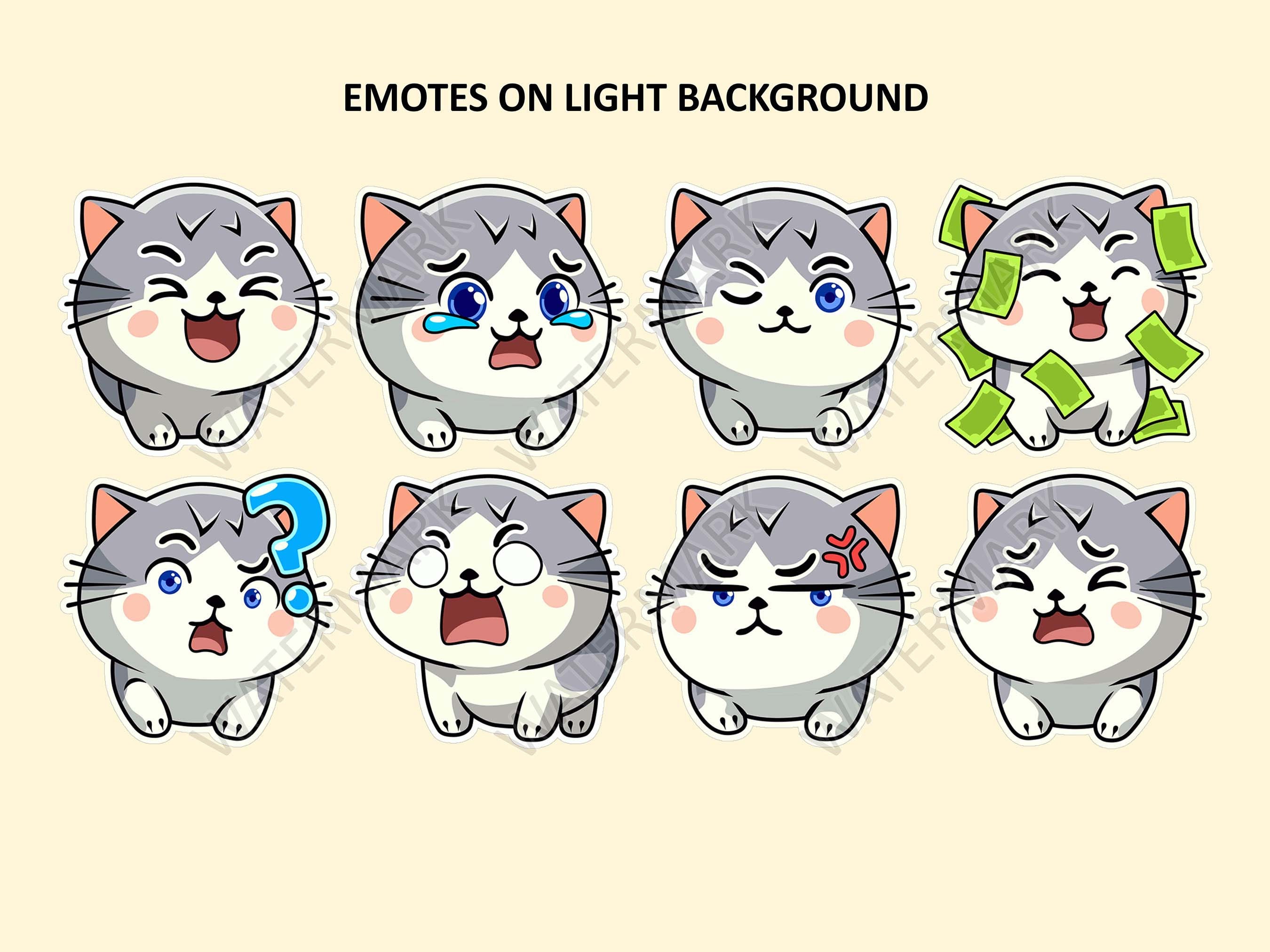 Gray Cat Emotes Pack #4 / for Twitch Emote, Discord Emote, and Whatsapp ...