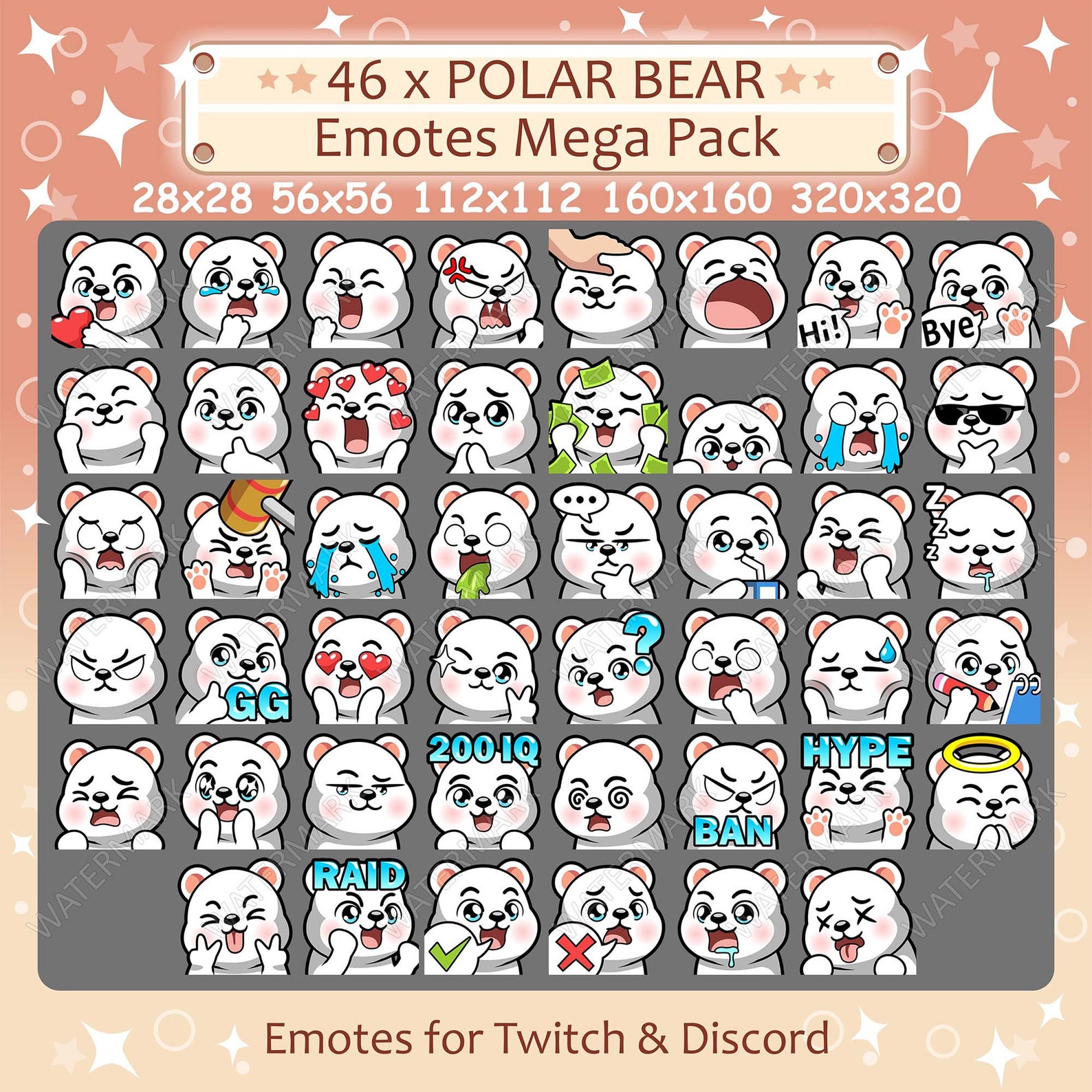 Polar Bear Emotes X 46 for Twitch & Discord Emote | Polar Bear Twitch ...