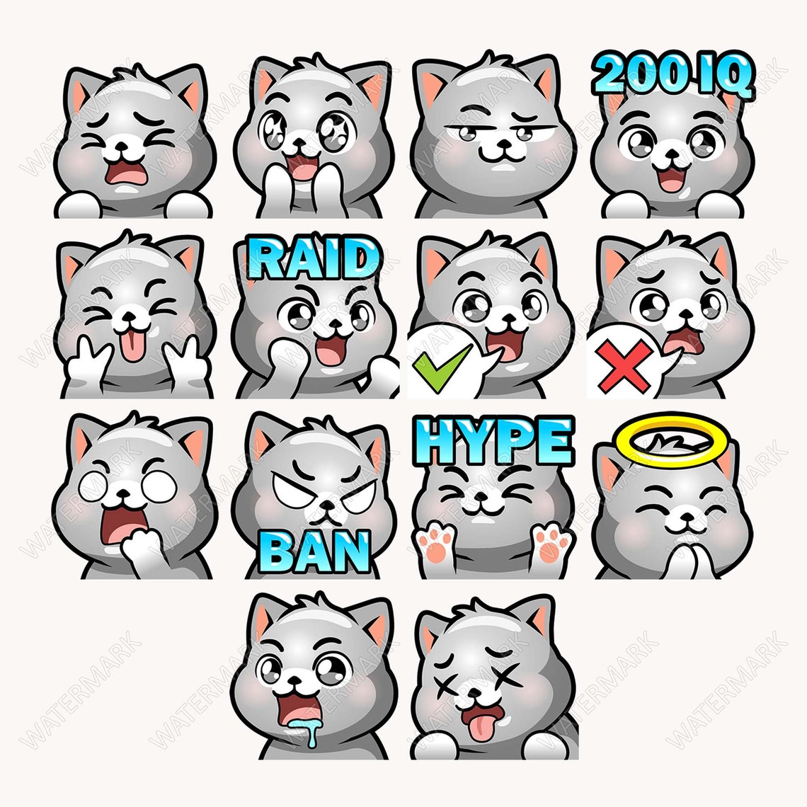 Gray Cat Emotes X 46 for Twitch & Discord Emote / Grey Cat Twitch Emote ...