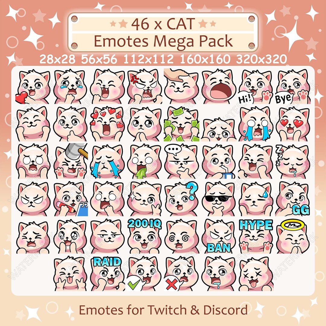 Cat Emotes X 46 for Twitch & Discord Emote | Cute Kawaii Chibi Cat ...