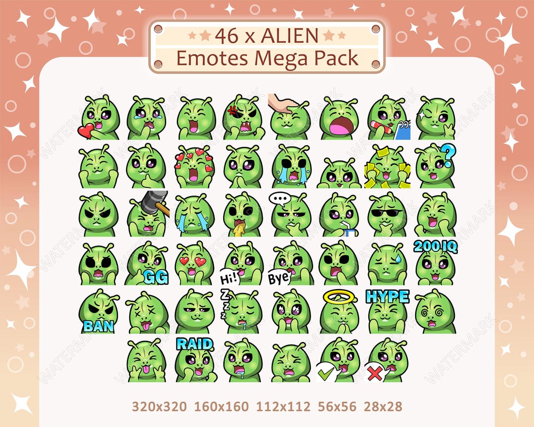 Alien Emotes X 46 for Twitch, Discord, Youtube, Facebook, Kick, Tiktok ...