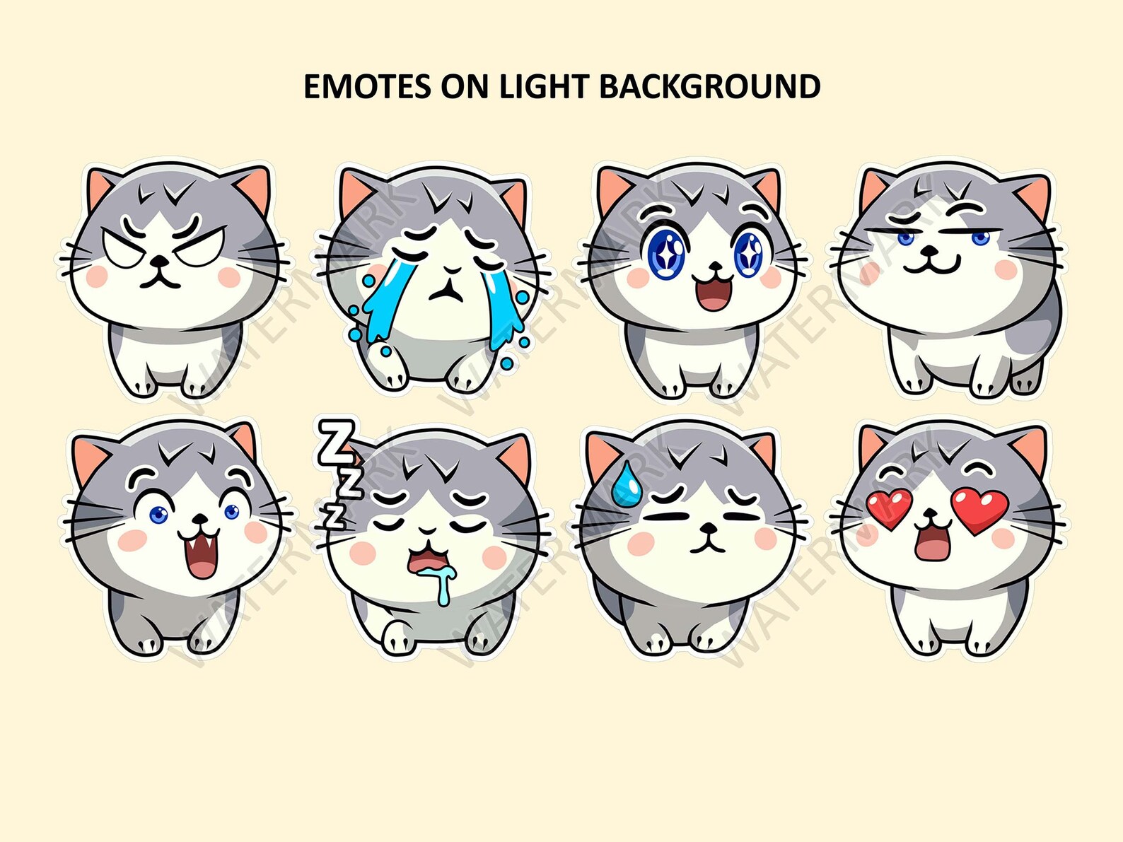 Gray Cat Emotes Pack 2 / for Twitch Emote, Discord Emote, and Whatsapp ...
