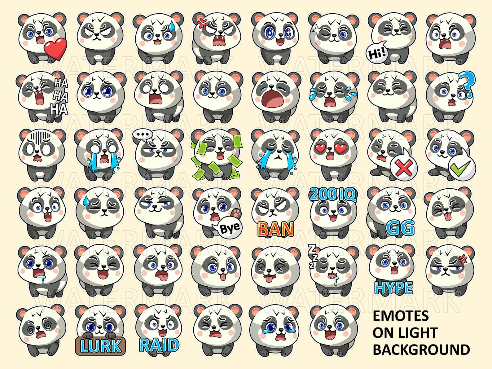 Panda Emotes X 46 for Twitch & Discord Emote and Whatsapp Emote / Cute ...