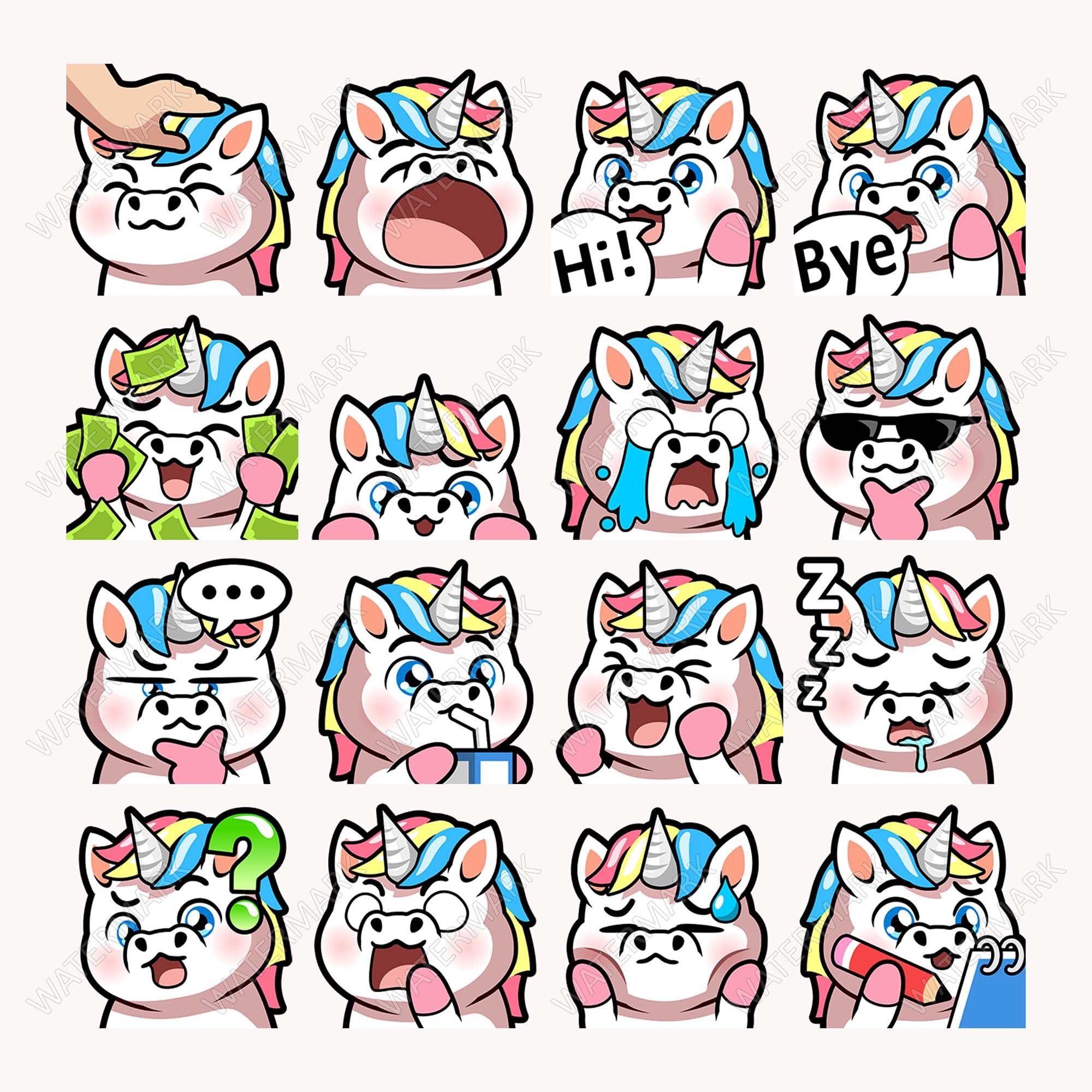 Unicorn Emotes X 46 for Twitch & Discord Emote | Unicorn Twitch Emote ...