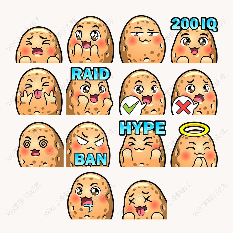 Potato Emotes X 46 for Twitch and Discord Emote | Potato Twitch Emote ...