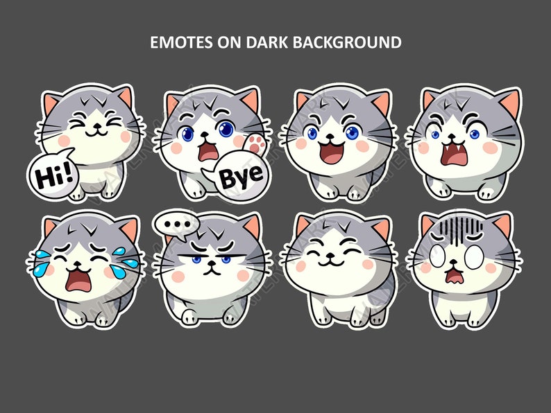 Gray Cat Emotes Pack #3 / for Twitch Emote, Discord Emote, and Whatsapp ...
