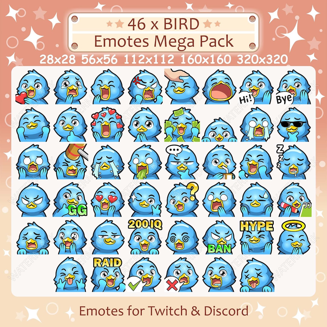 Bird Emotes X 46 for Twitch and Discord Emote | Blue Bird Twitch Emote ...