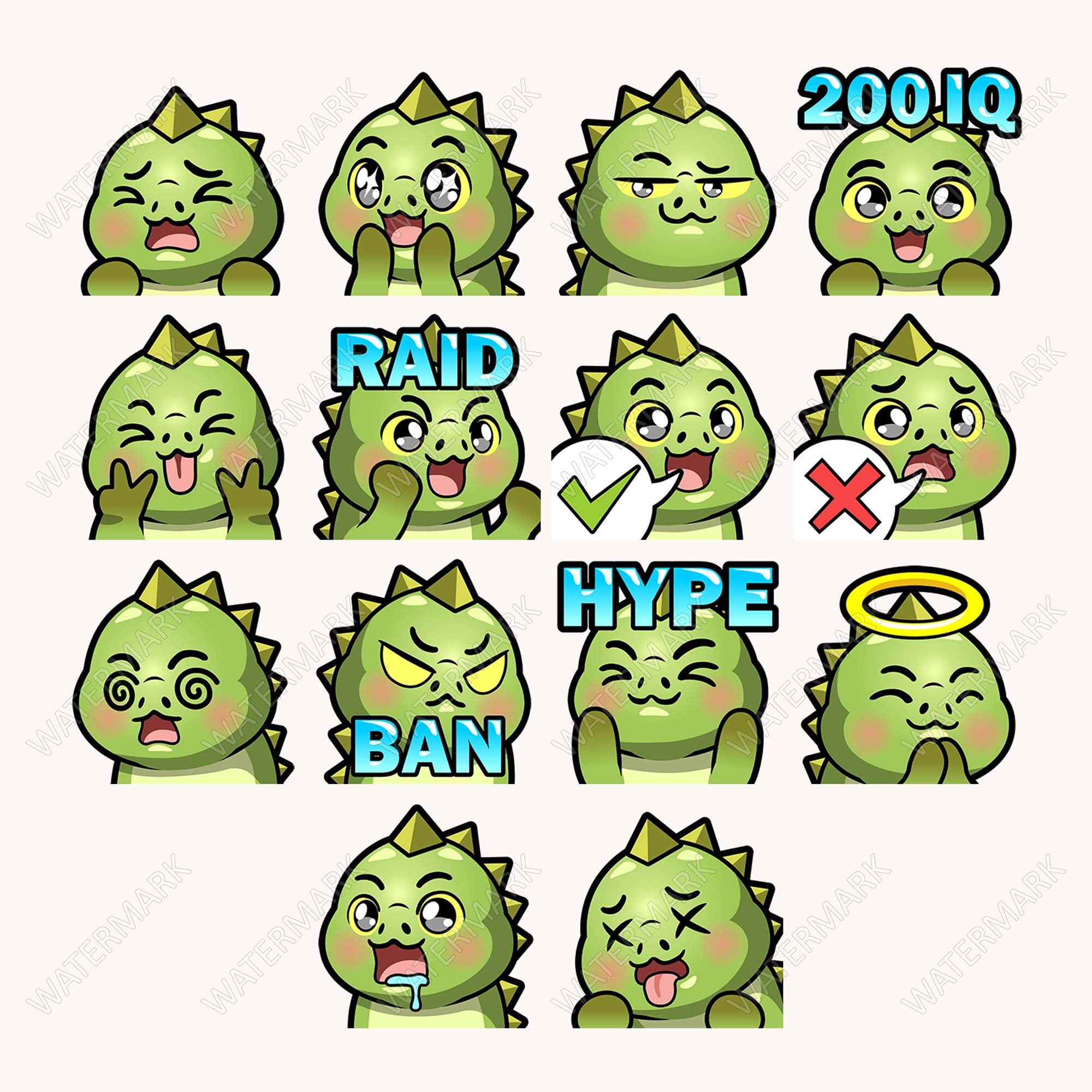 Dinosaur Emotes X 46 for Twitch & Discord Emote Green Dinosaur Twitch ...