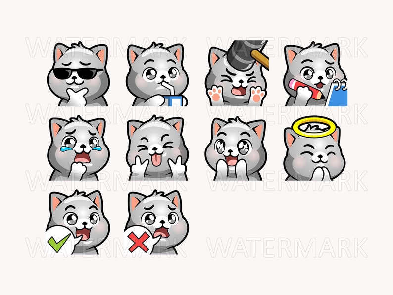 Gray Cat Emotes X 46 for Twitch & Discord Emote / Grey Cat - Etsy