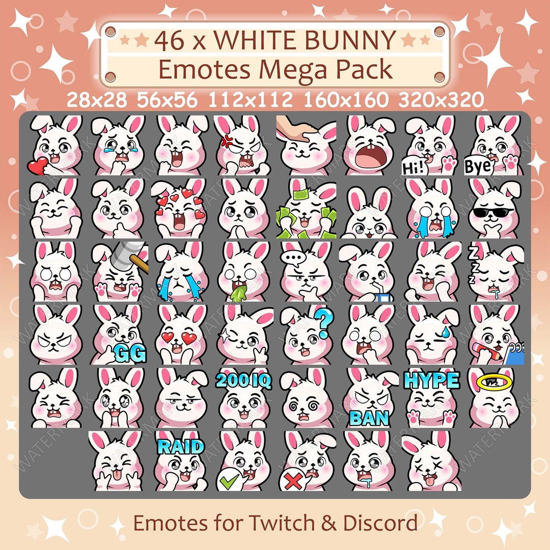 White Bunny Emotes X 46 for Twitch & Discord Emote | White Rabbit ...