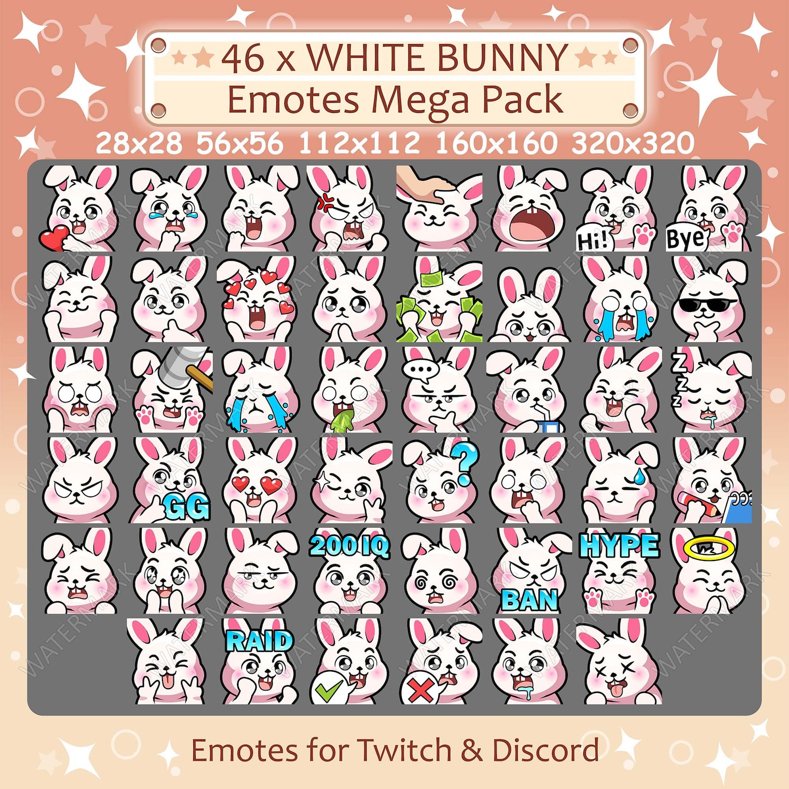 White Bunny Emotes X 46 for Twitch & Discord Emote | White Rabbit ...