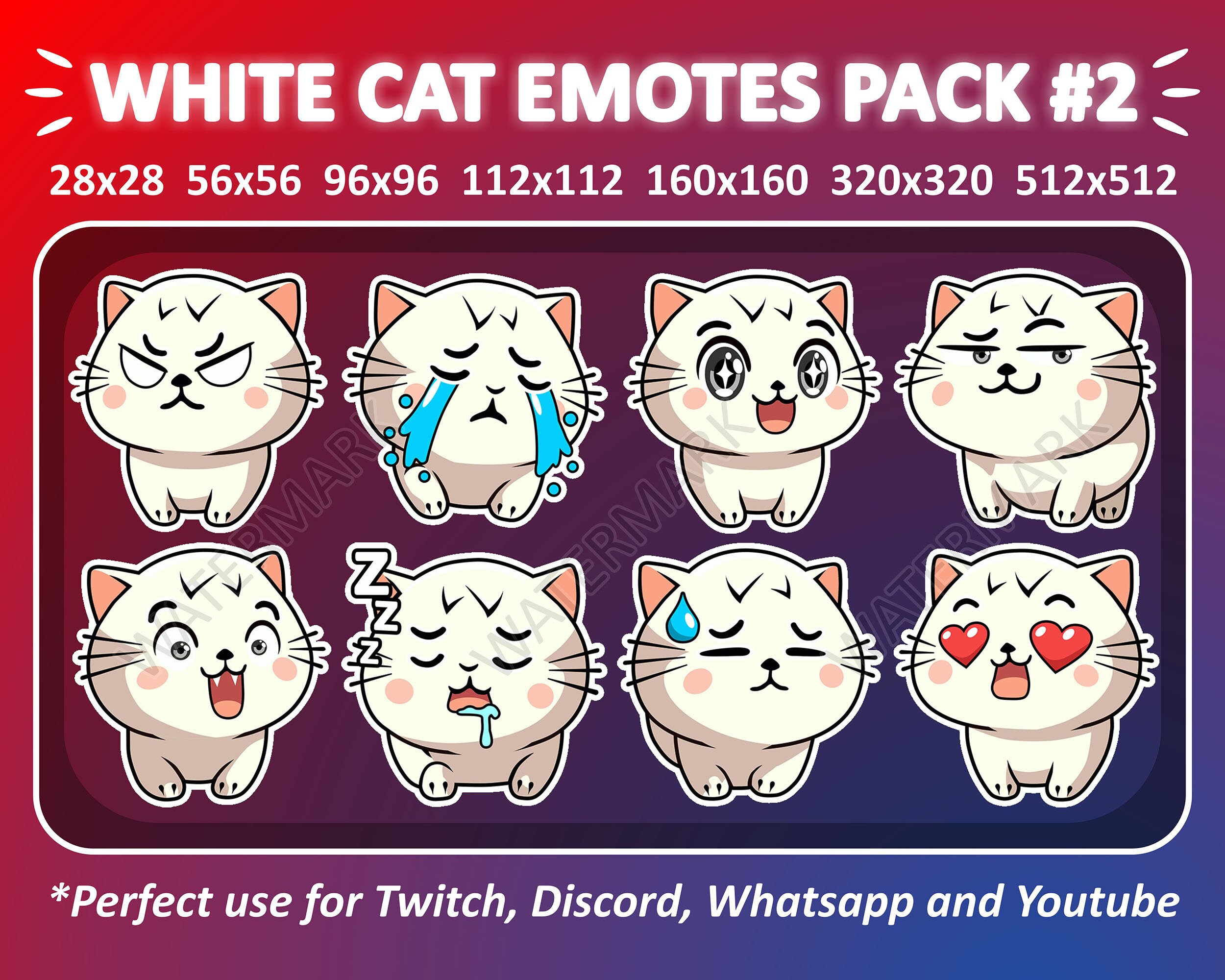 White Cat Emotes Pack #2 / for Twitch Emote, Discord Emote, and ...