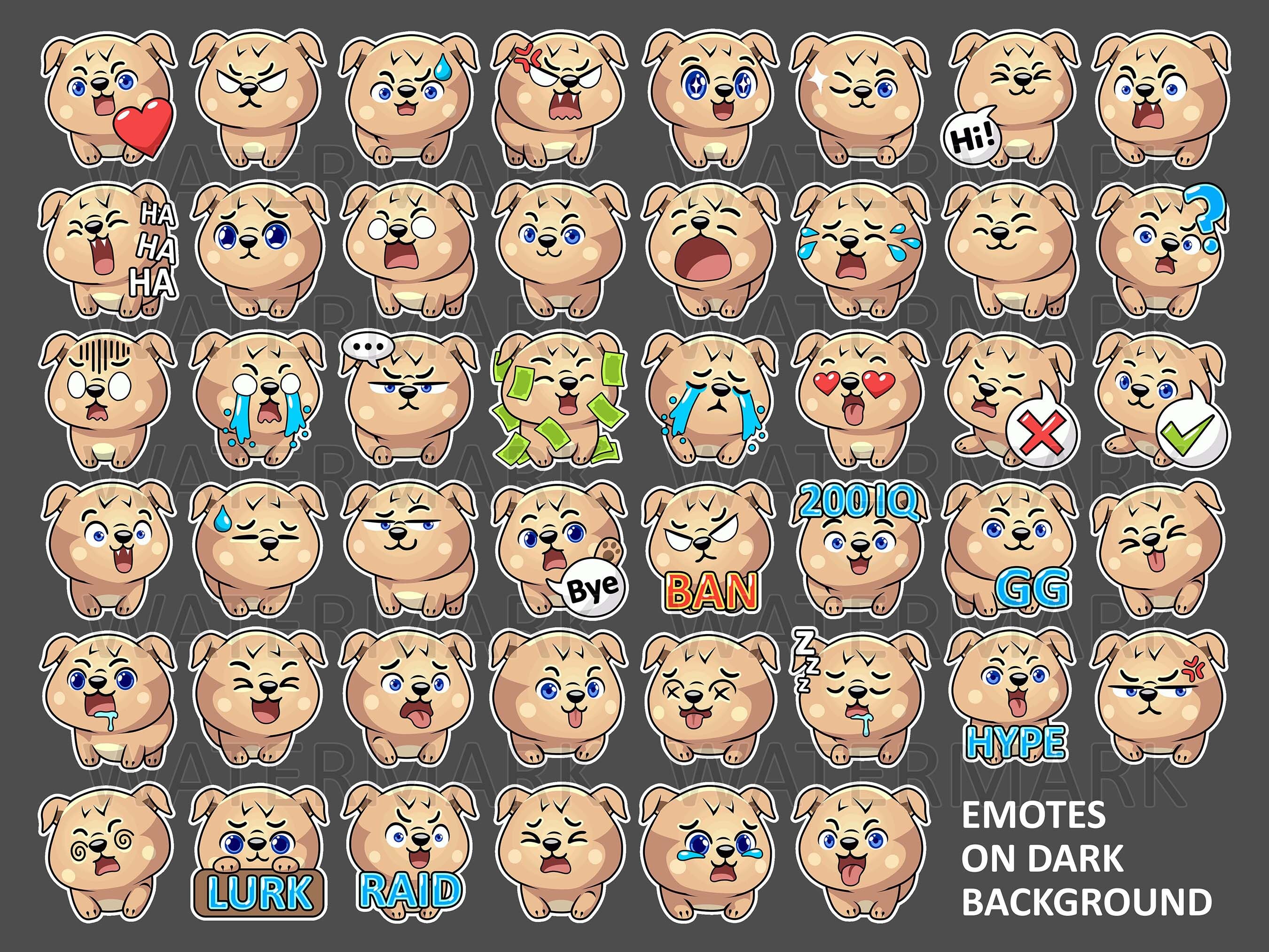 Dog Emotes X 46 for Twitch & Discord Emote and Whatsapp Emote | Cute ...