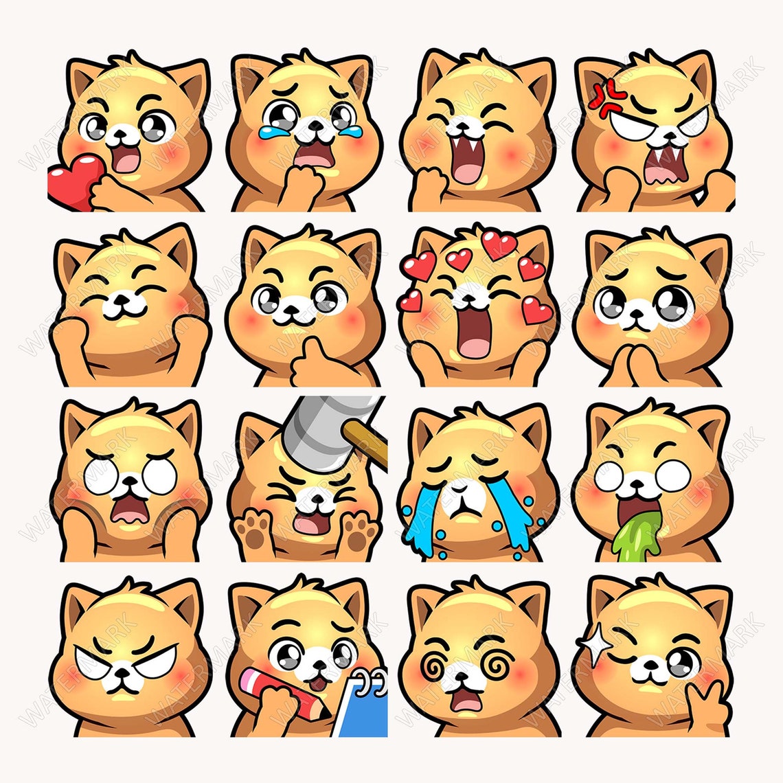 Orange Cat Emotes X 46 for Twitch & Discord Emote | Ginger Cat Twitch ...