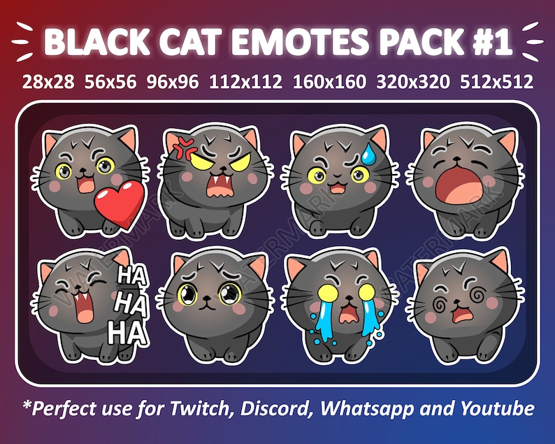 Black Cat Emotes Pack 1 / for Twitch Emote, Discord Emote, and Whatsapp ...