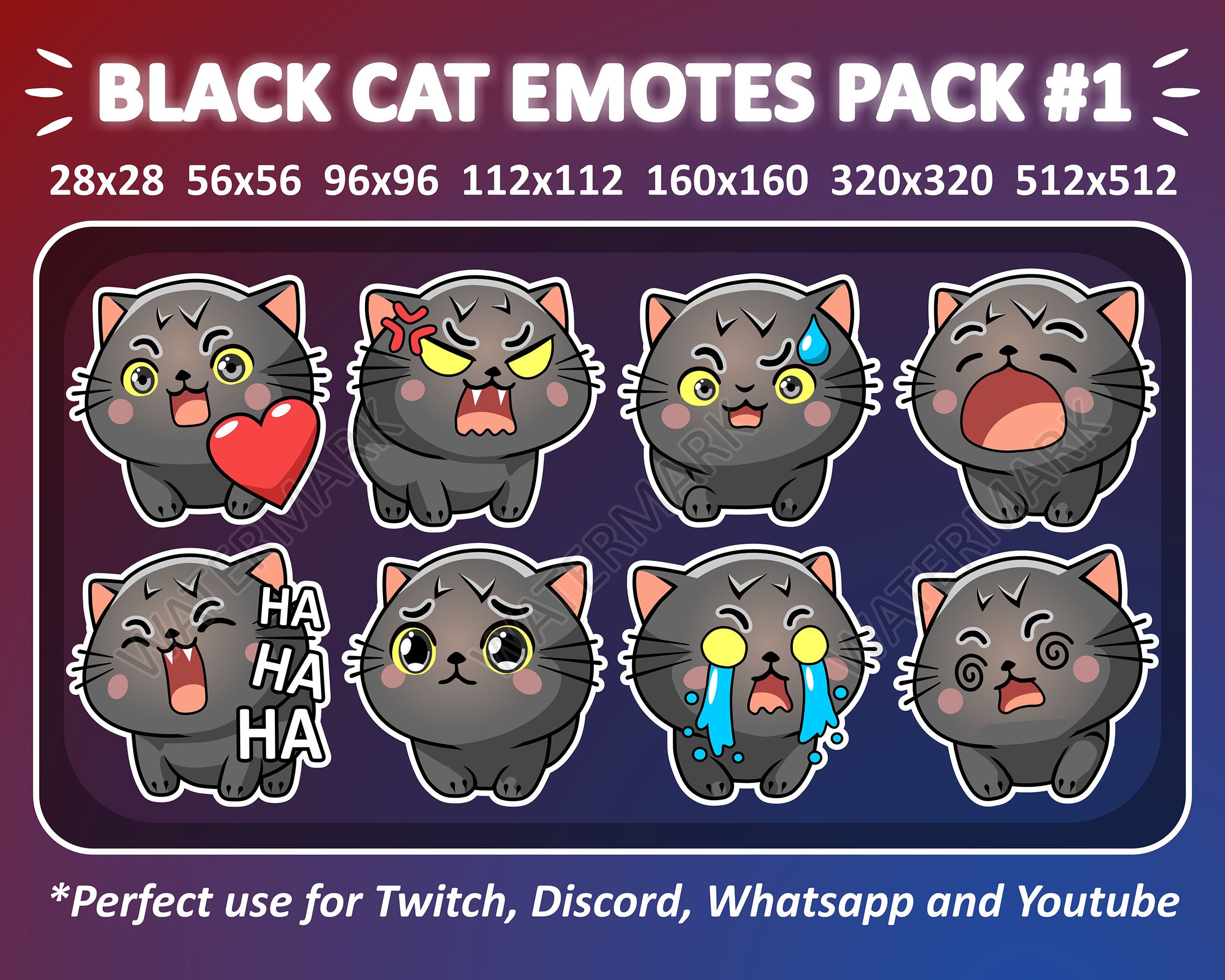 Black Cat Emotes Pack #1 / for Twitch Emote, Discord Emote, and ...