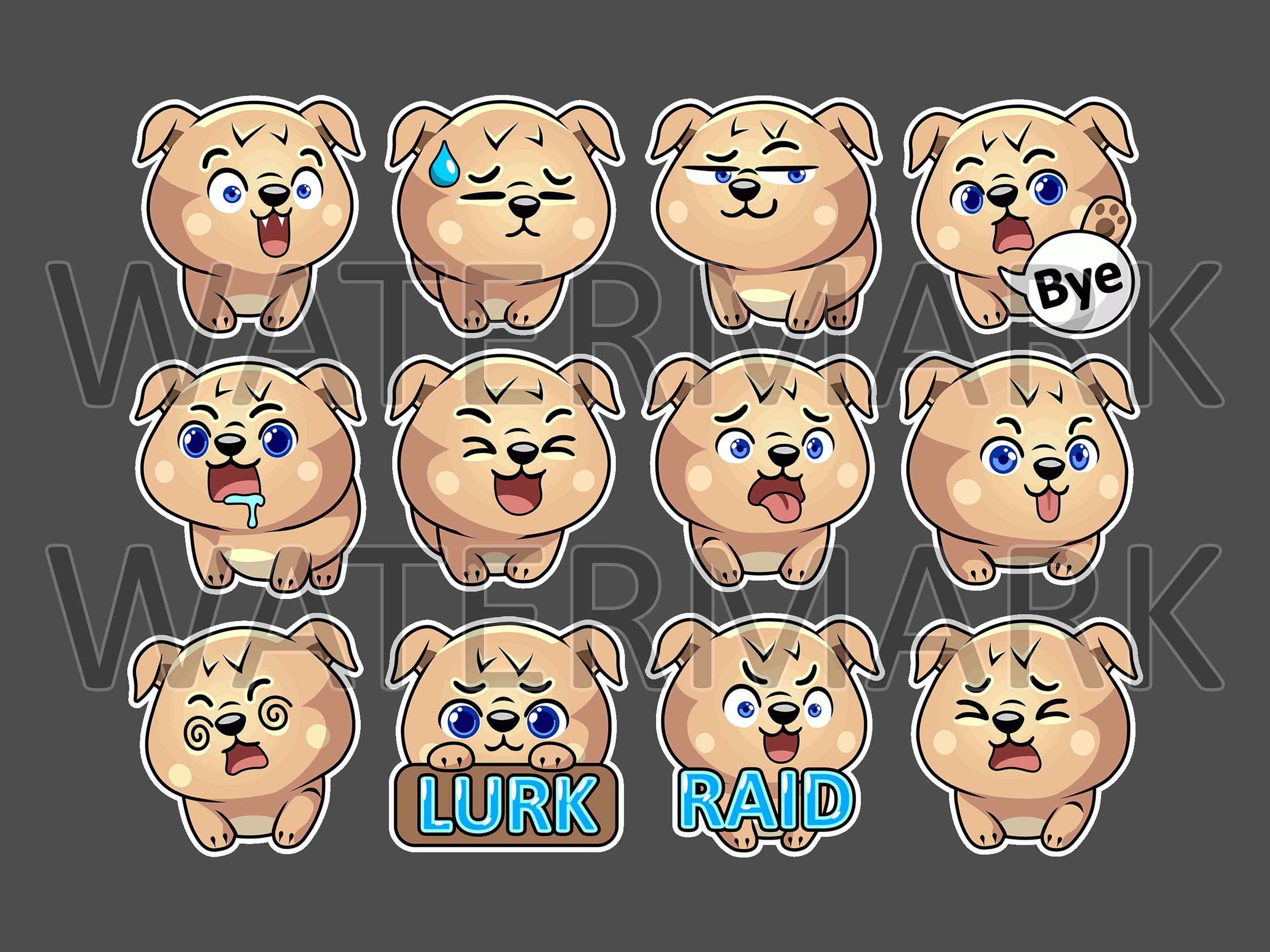 Dog Emotes X 46 for Twitch & Discord Emote and Whatsapp Emote Cute ...