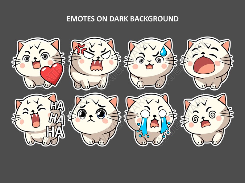 White Cat Emotes Pack #1 / for Twitch Emote, Discord Emote, and ...
