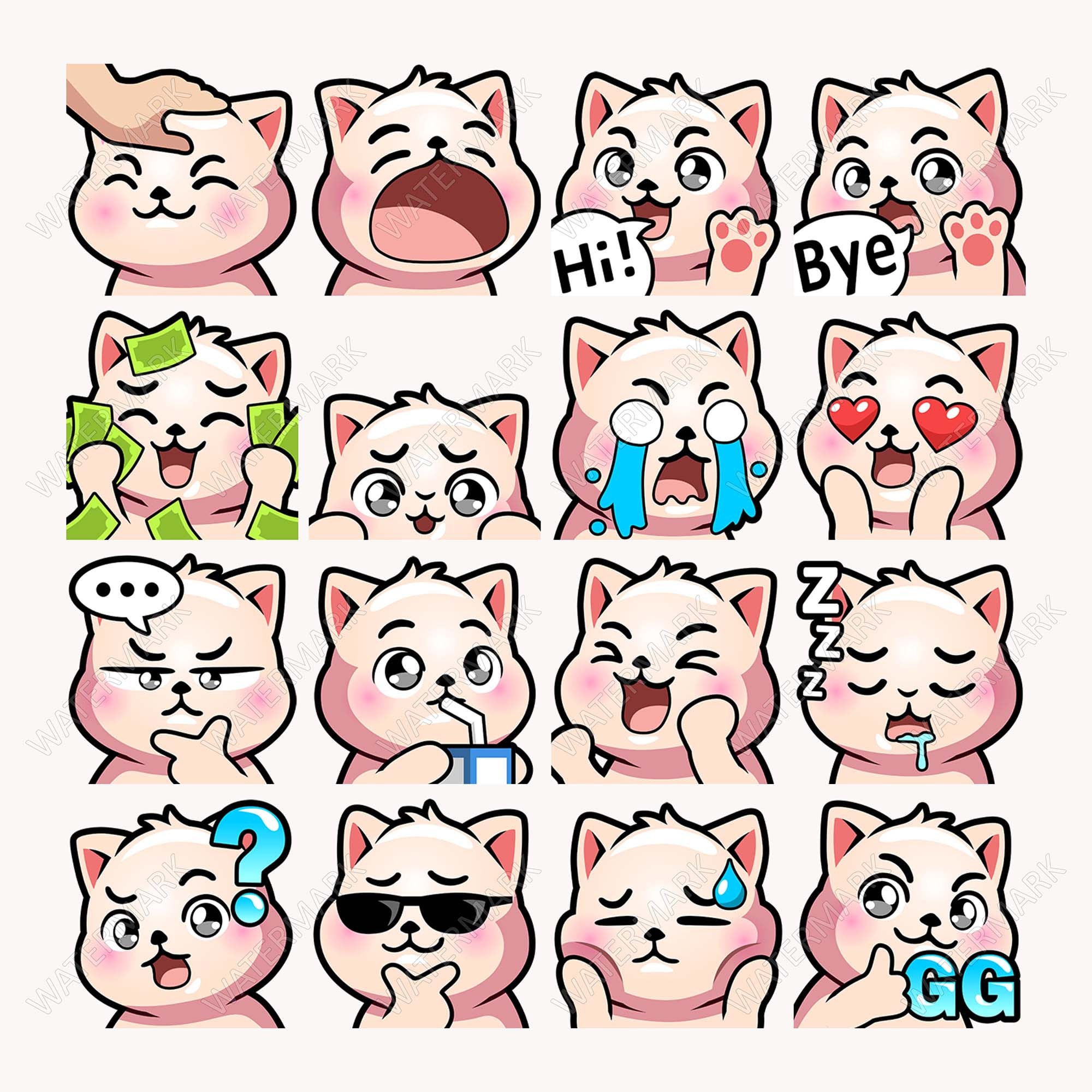 Cat Emotes X 46 for Twitch & Discord Emote | Cute Kawaii Chibi Cat ...