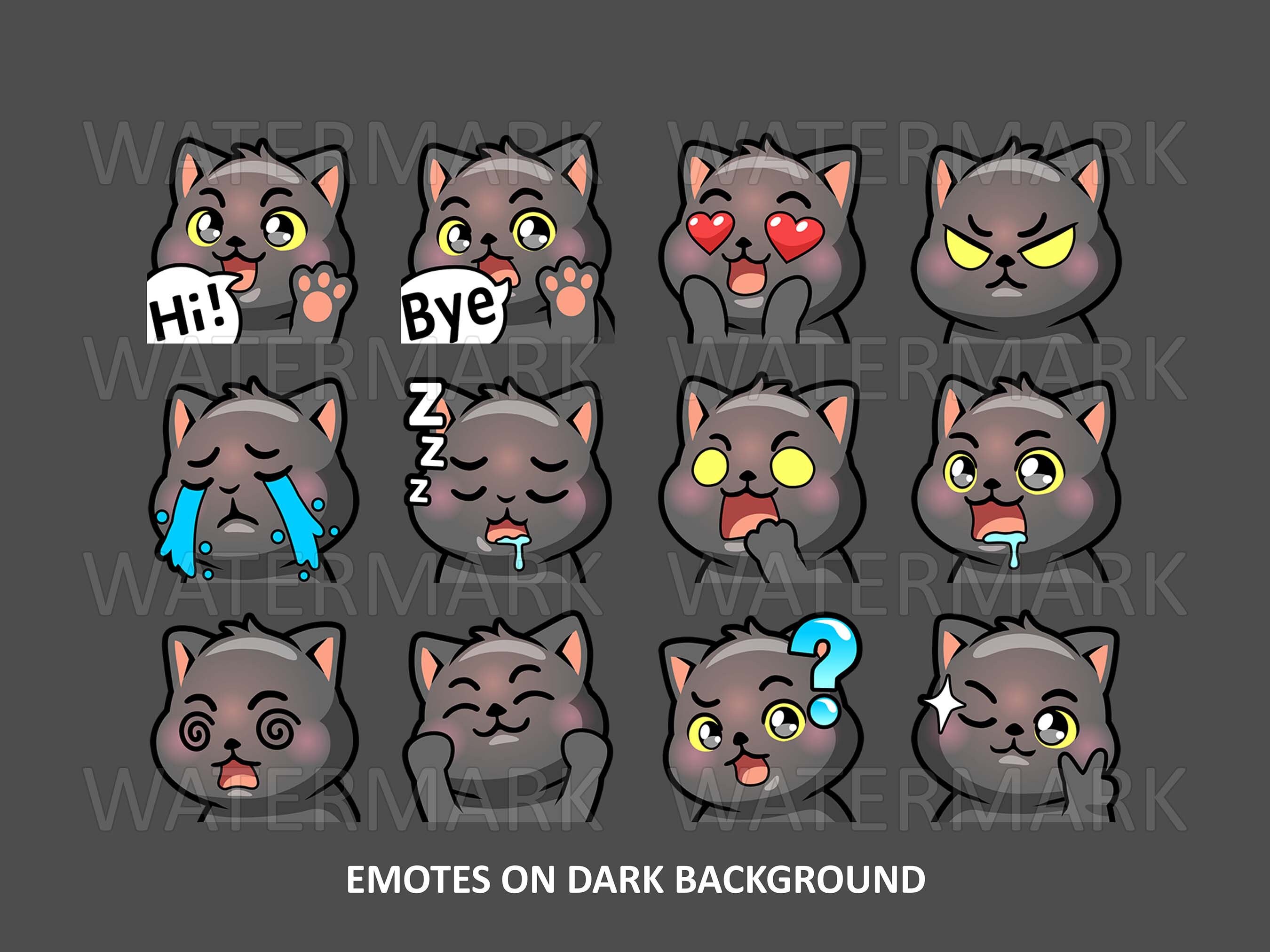 Black Cat Emotes Pack B / Emotes for Twitch and Discord Emote / Black ...