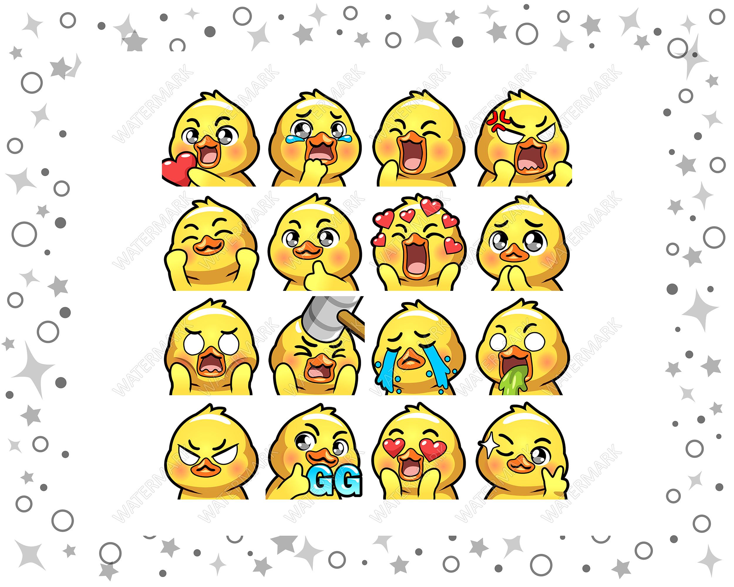46 Yellow Chick or Duck Emotes Pack, Twitch Emotes, Discord Emotes, PNG ...