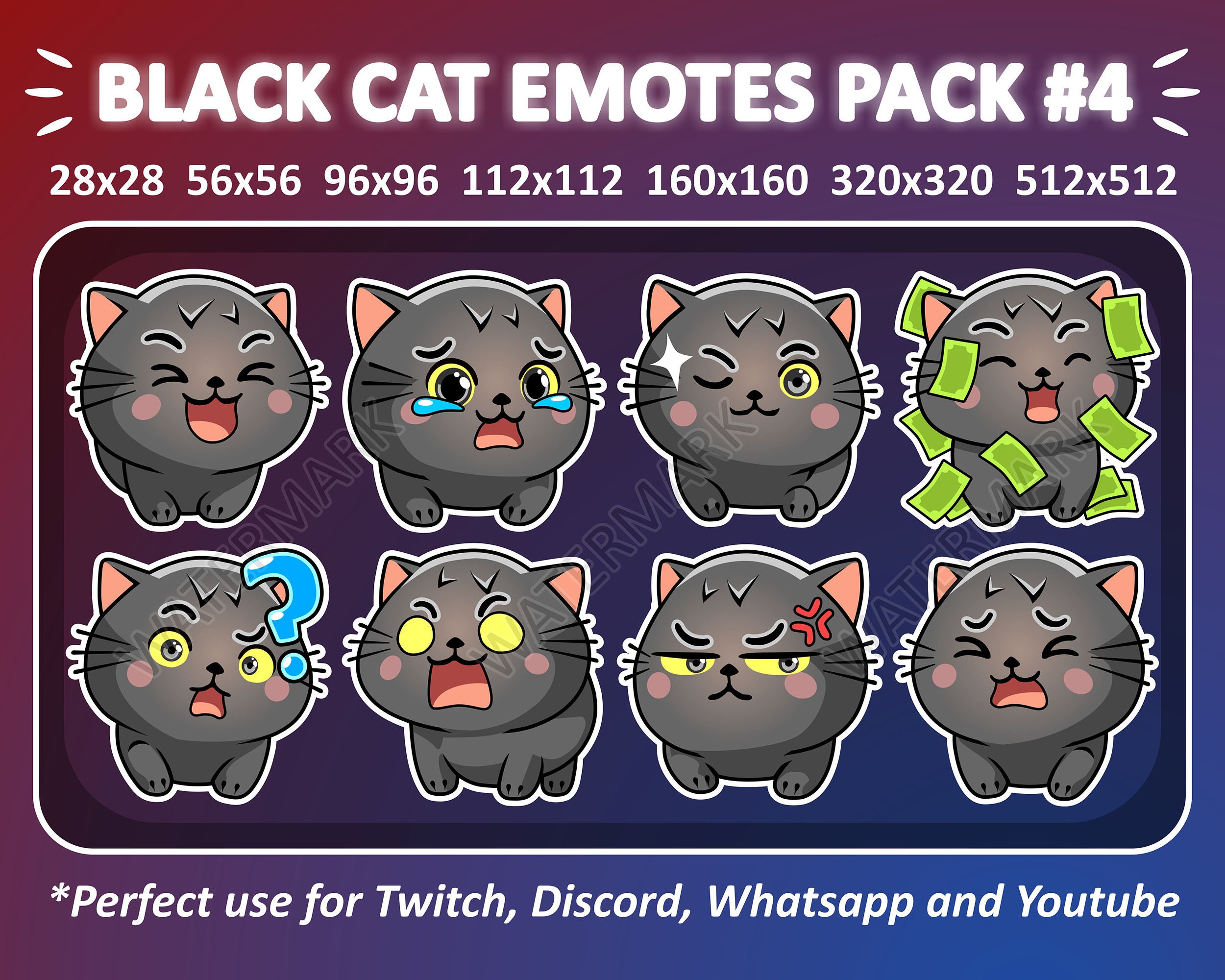 Black Cat Emotes Pack 4 / for Twitch Emote, Discord Emote, and Whatsapp ...