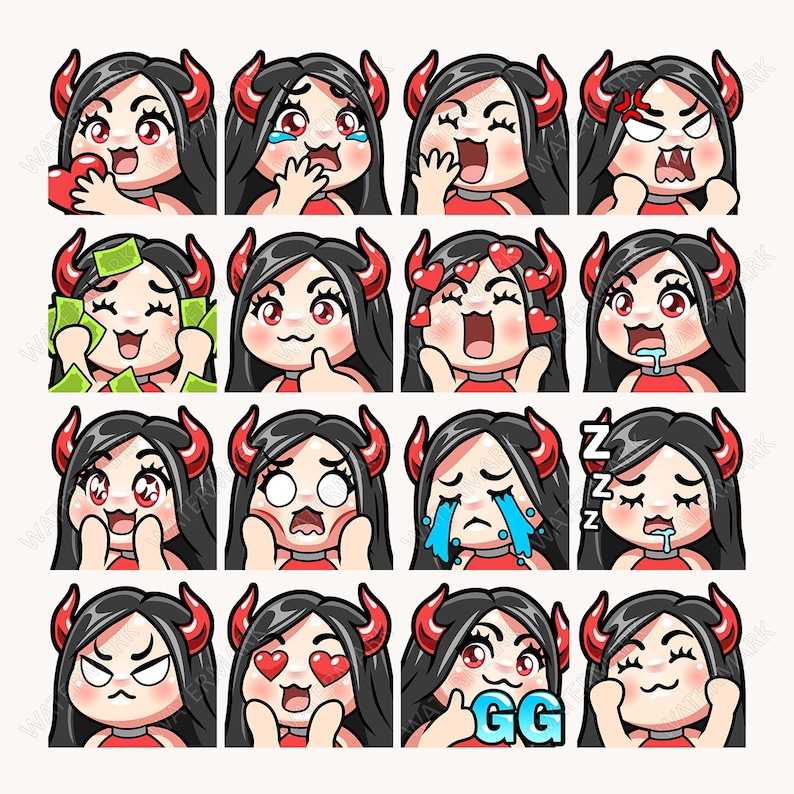 Demon Succubus Emotes X 46 | Black Hair, Red Eyes, Light Skin | for ...