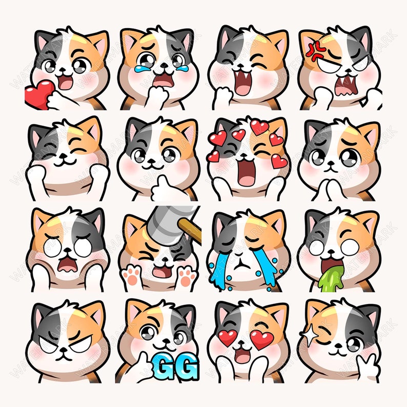 Calico Cat Emotes X 46 for Twitch & Discord Emote | Calico Cat Twitch ...