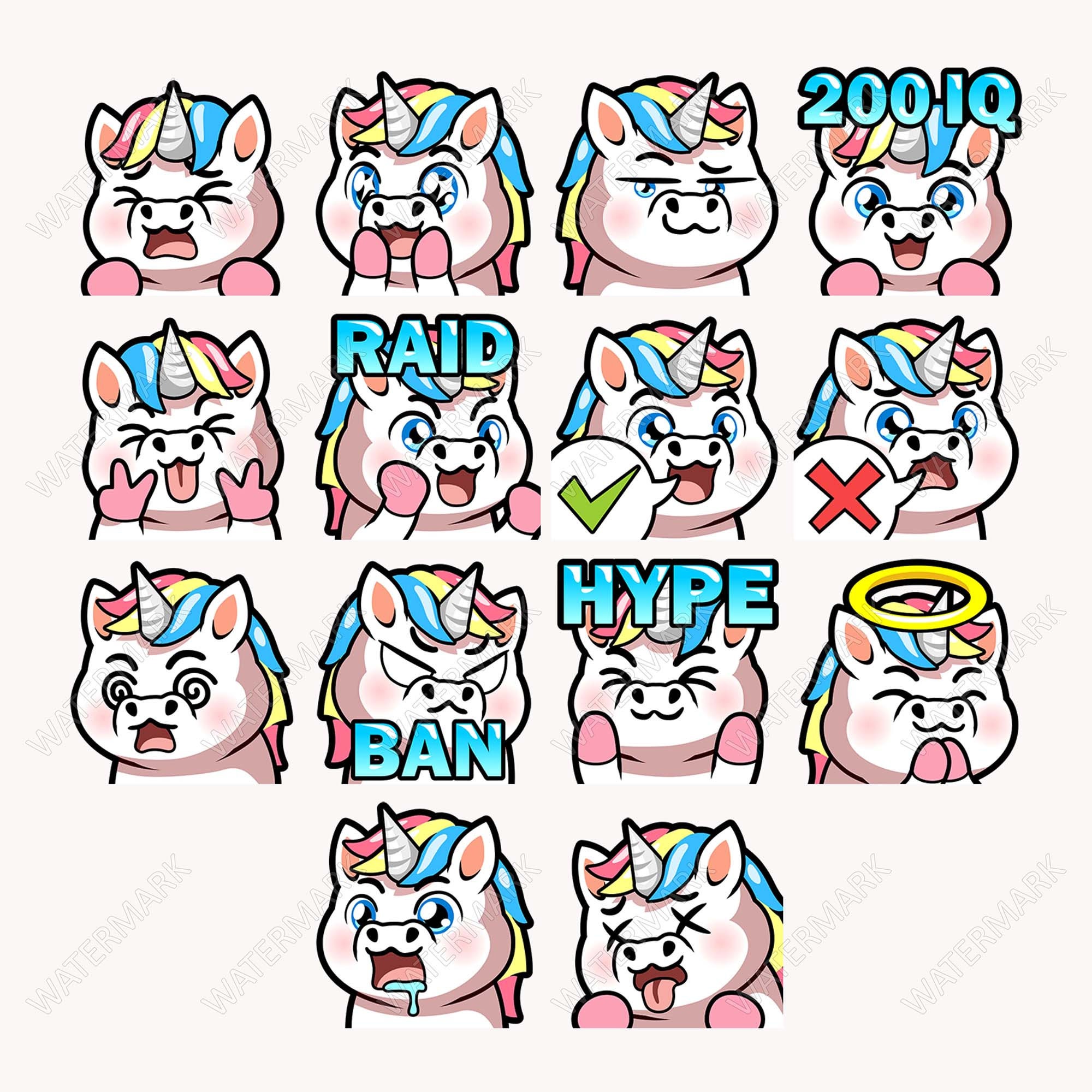 Unicorn Emotes X 46 for Twitch & Discord Emote | Unicorn Twitch Emote ...