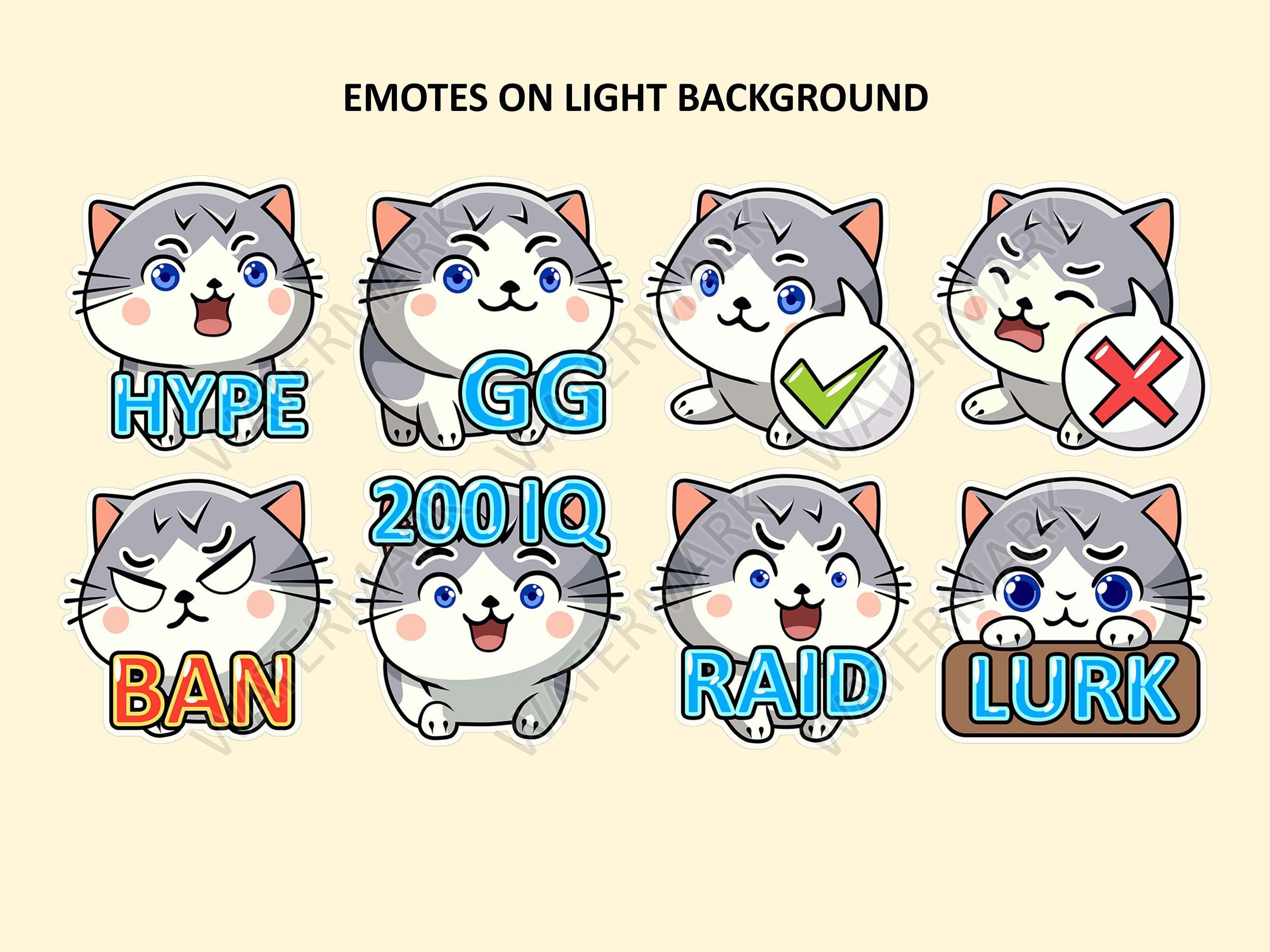 Gray Cat Emotes Pack #5 / for Twitch Emote, Discord Emote, and Whatsapp ...