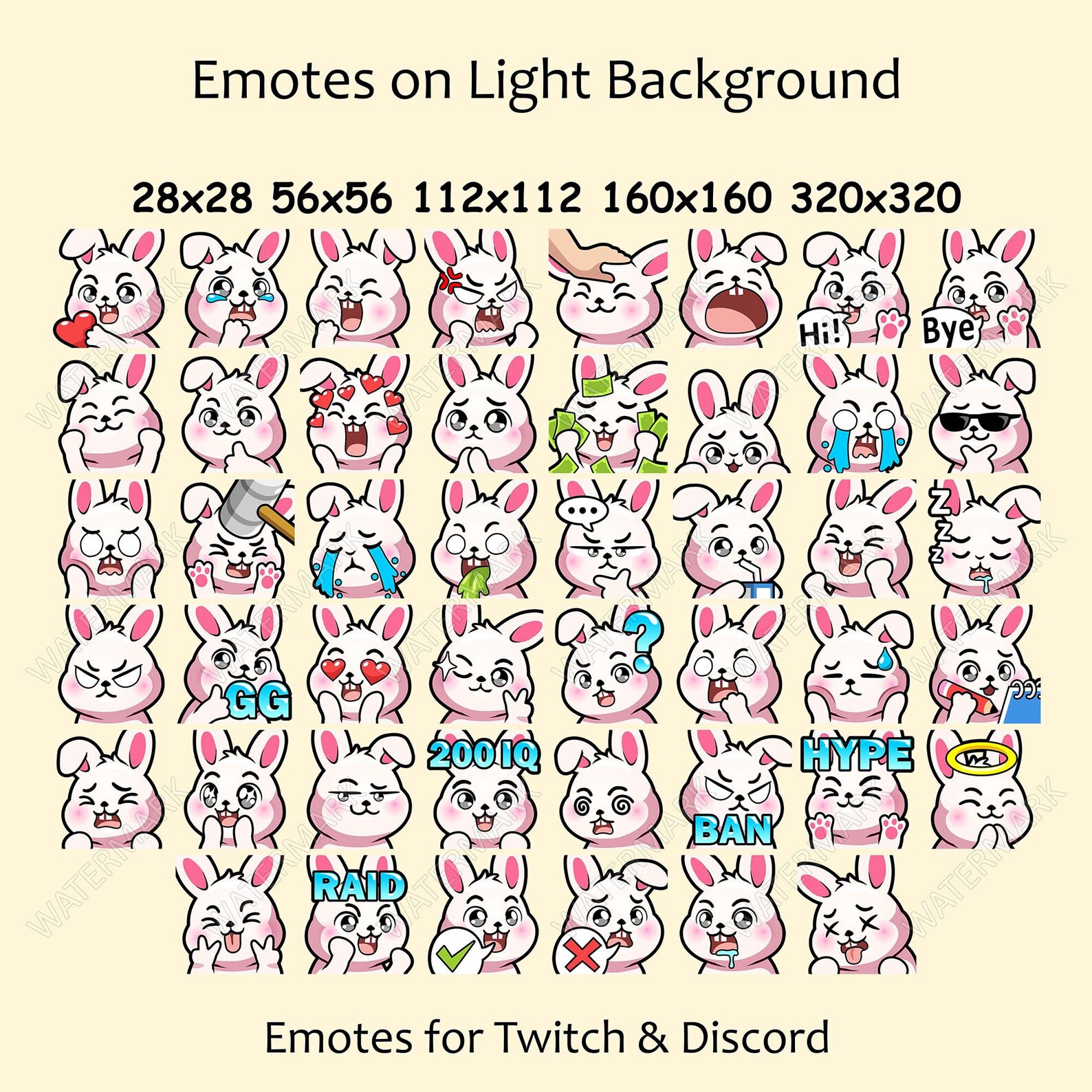 White Bunny Emotes X 46 for Twitch & Discord Emote | White Rabbit ...