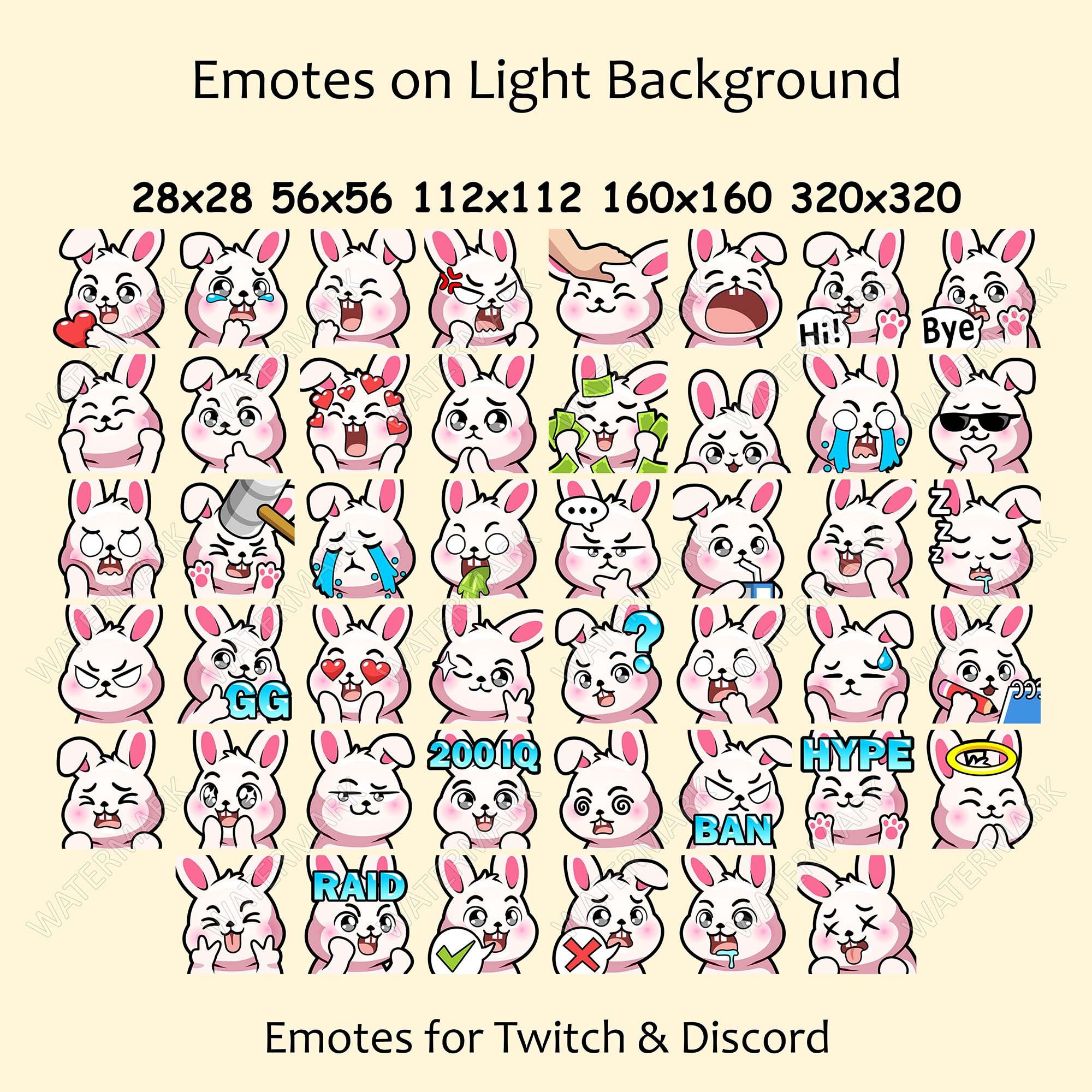 White Bunny Emotes X 46 for Twitch & Discord Emote | White Rabbit ...